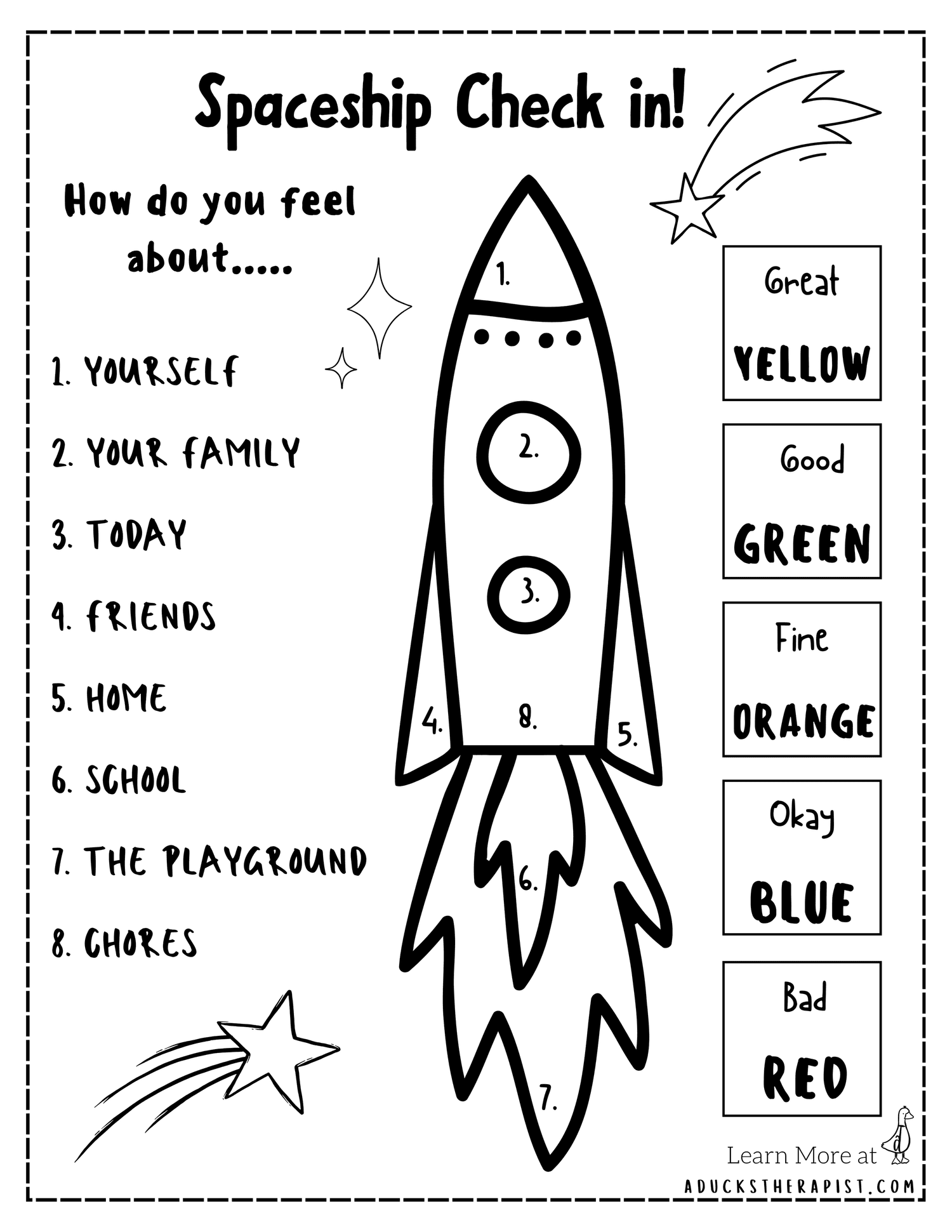 Spaceship Feelings Check-In Worksheet for Kids | Emotional Regulation ...