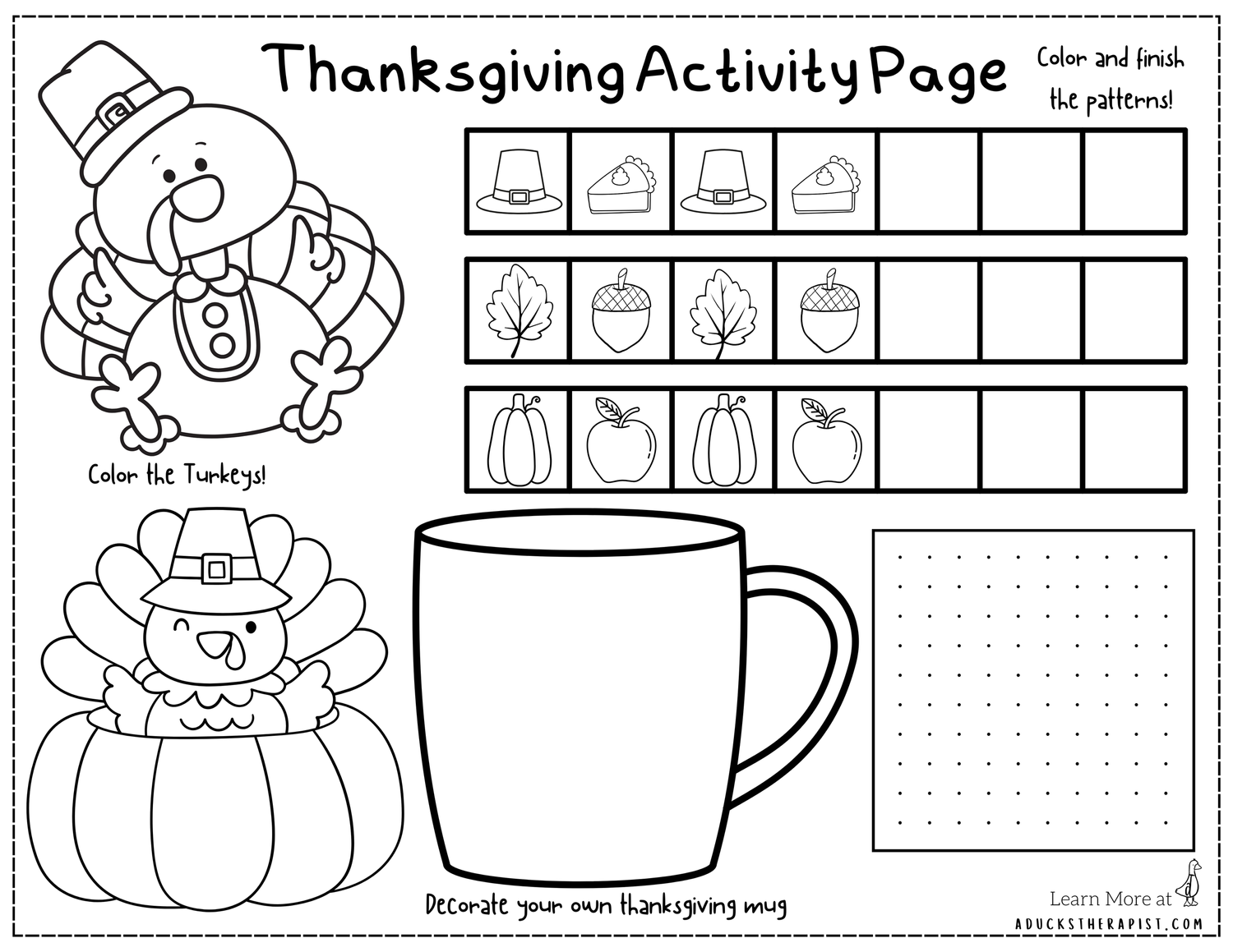 Thanksgiving Activity Pages — A Ducks Therapist