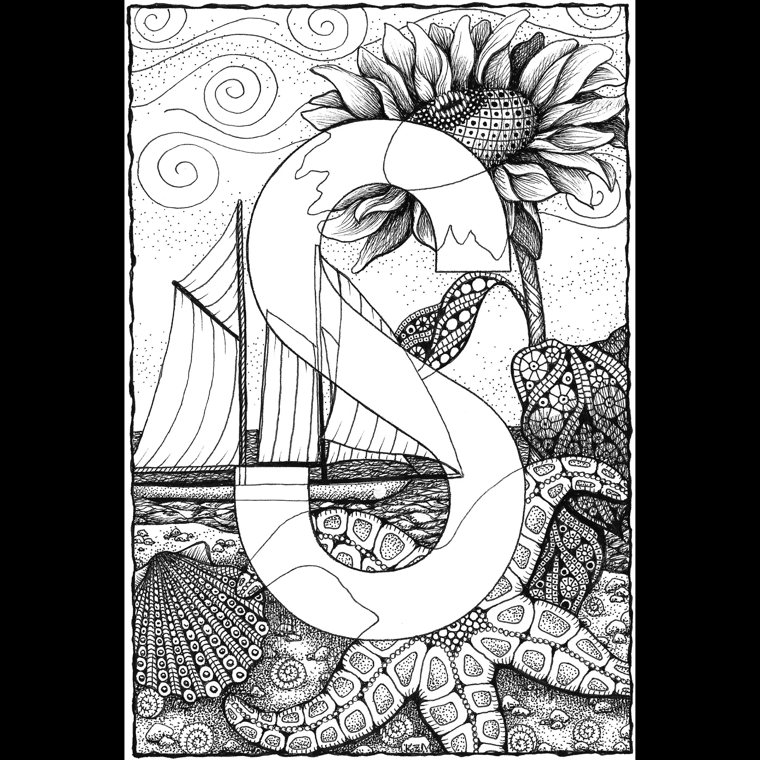 KRISTIN MOGER ART - Store- All work - alphabet letter s ink illustration