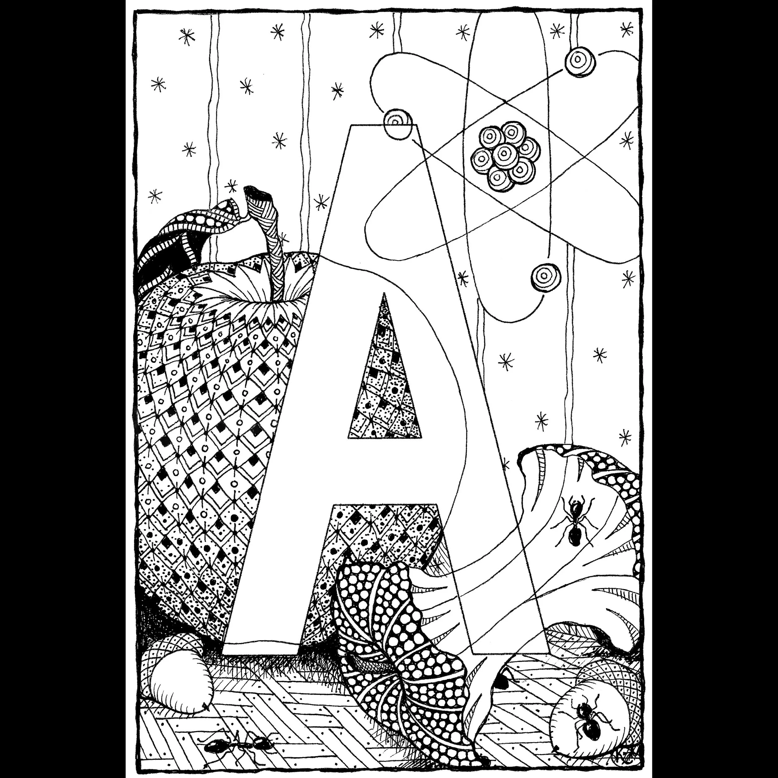 KRISTIN MOGER ART - Store- All work - Alphabet Letter A ink illustration