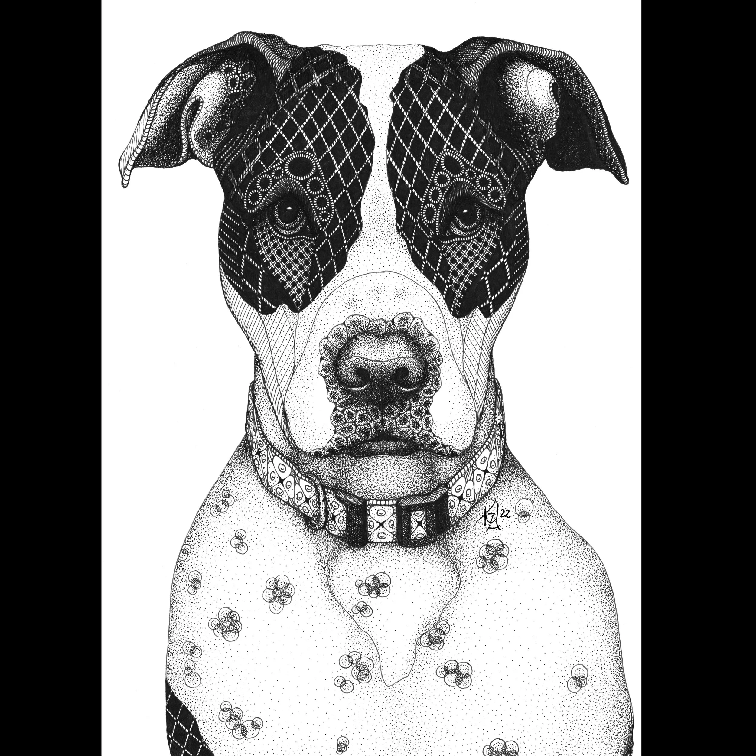 KRISTIN MOGER ART - Store- All work - Posh Pit Pitbull Dog Portrait Ink ...