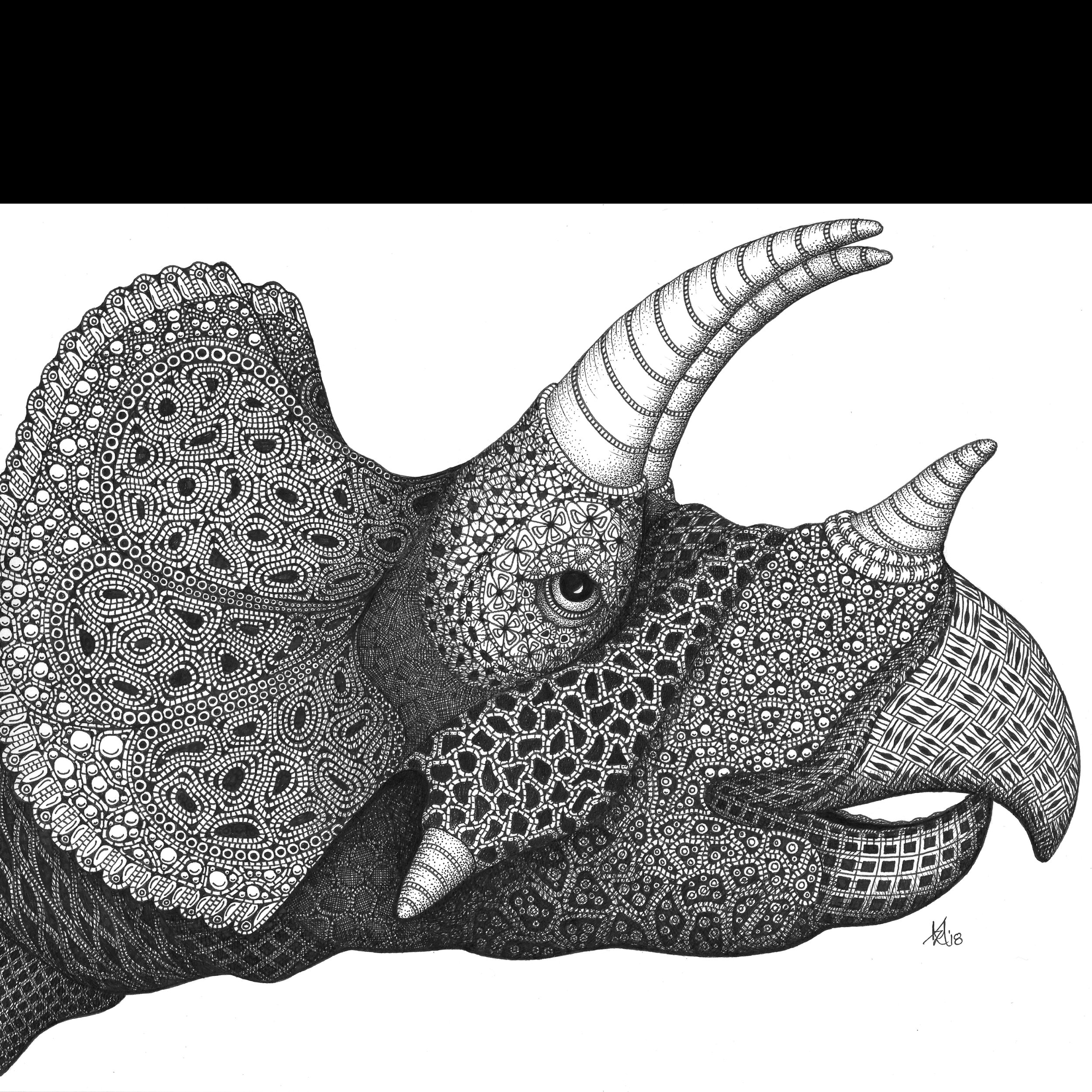 KRISTIN MOGER ART - Store- All work - Topsy Triceratops Dinosaur Ink ...