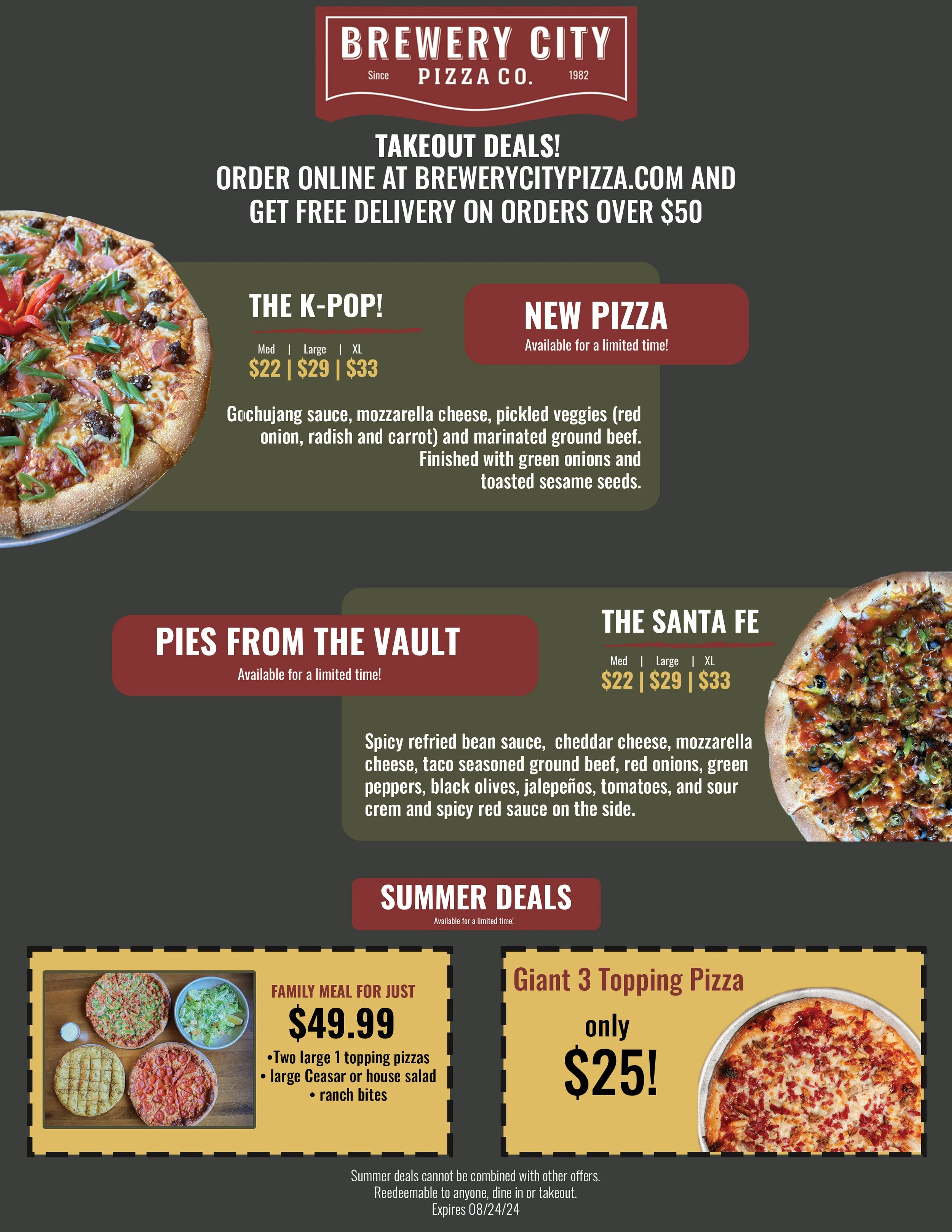 TAKE OUT/ DELIVERY SPECIALS — BREWERY CITY PIZZA
