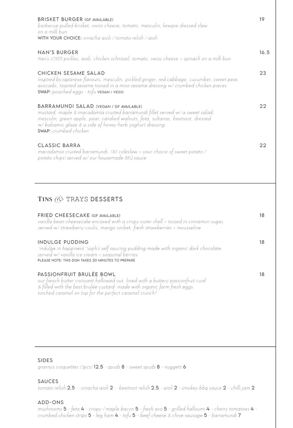 Menu — Tins & Trays