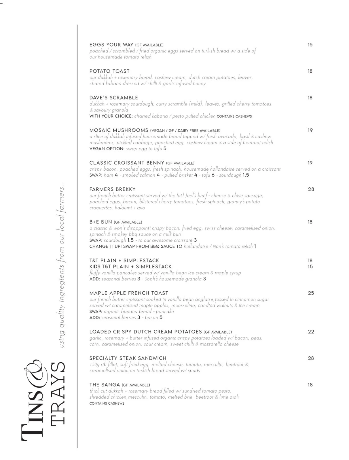 Menu — Tins & Trays