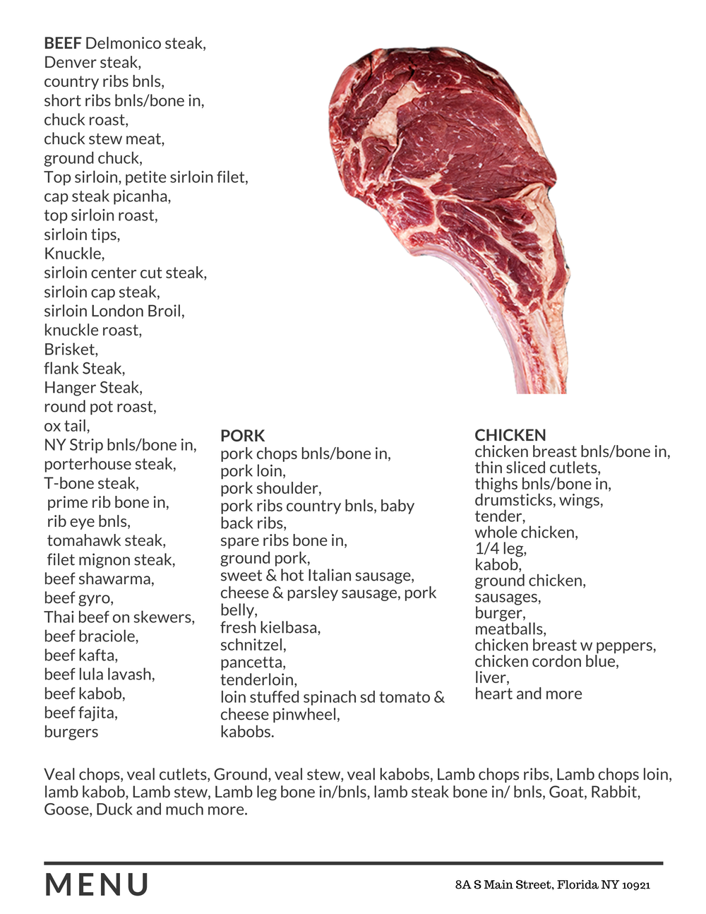 Menu — Butcher's Corner