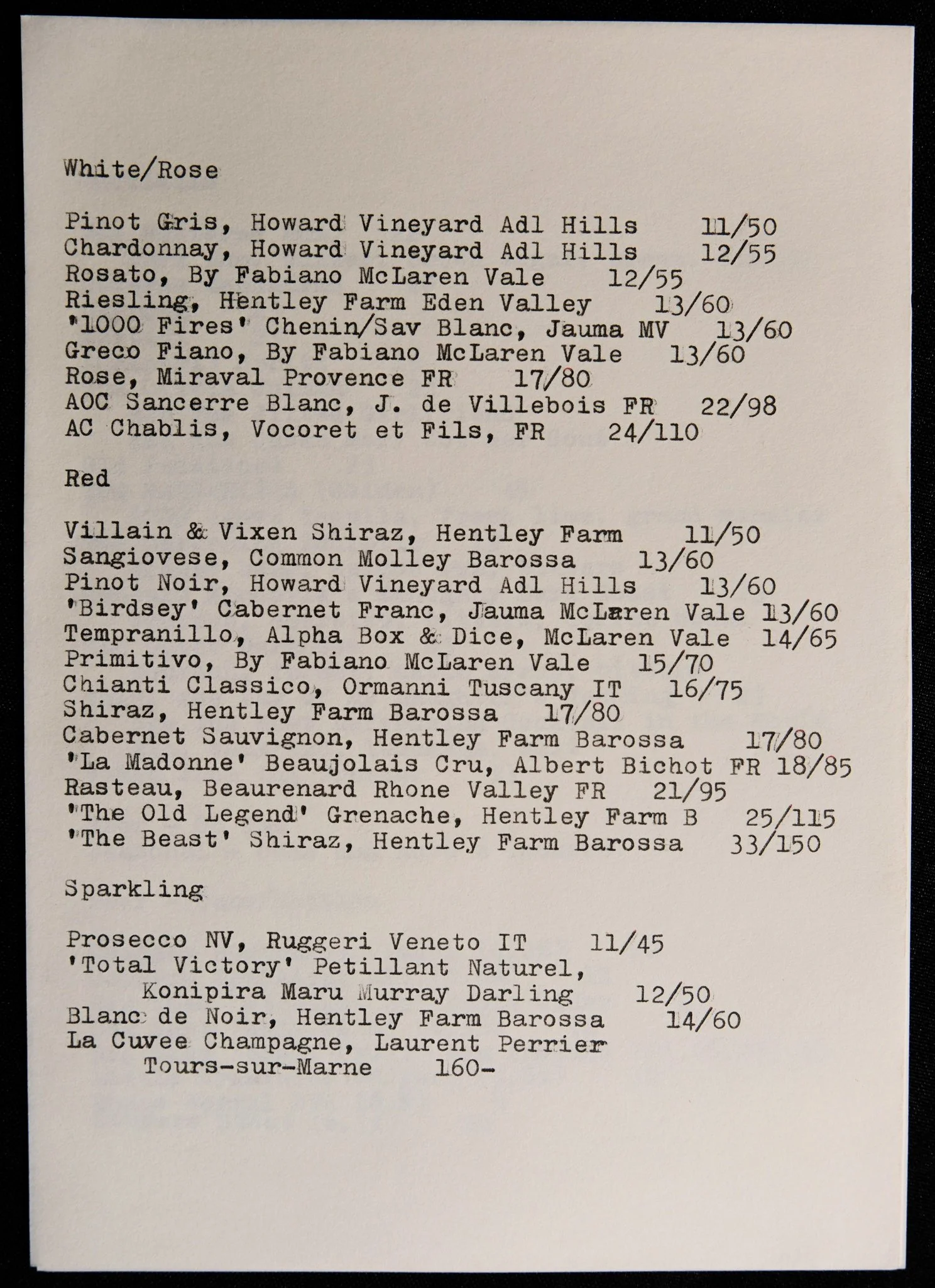 Menu — Ern Malley Est. 1943