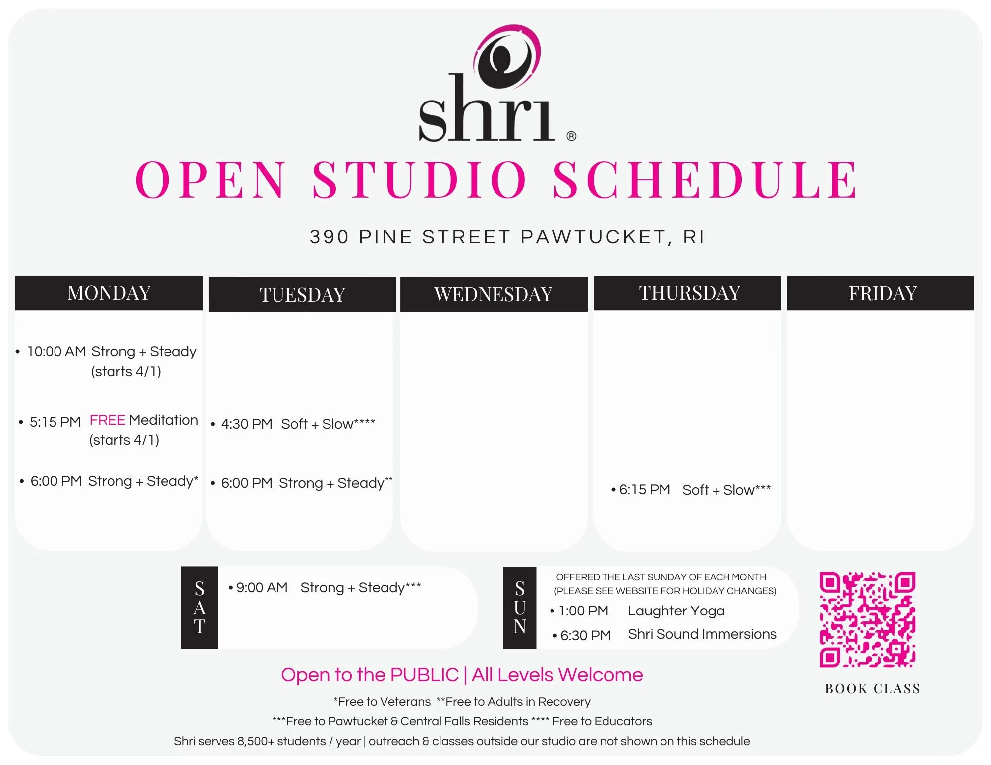 Class Schedule — Shri Yoga