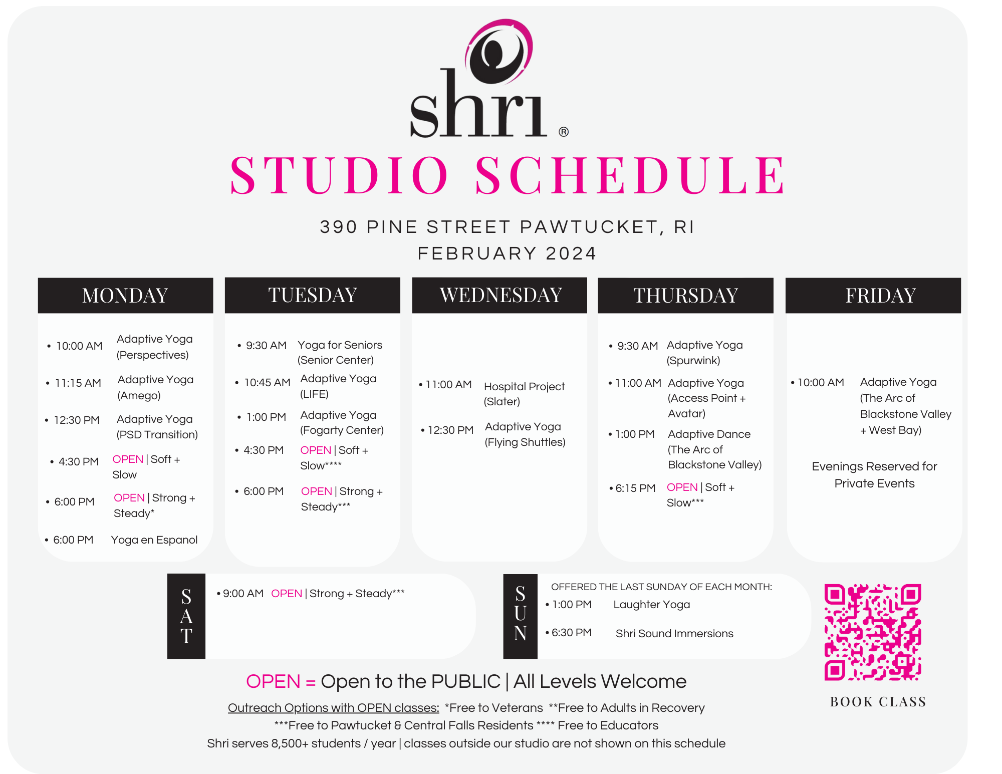 Printable Schedule — Shri Yoga