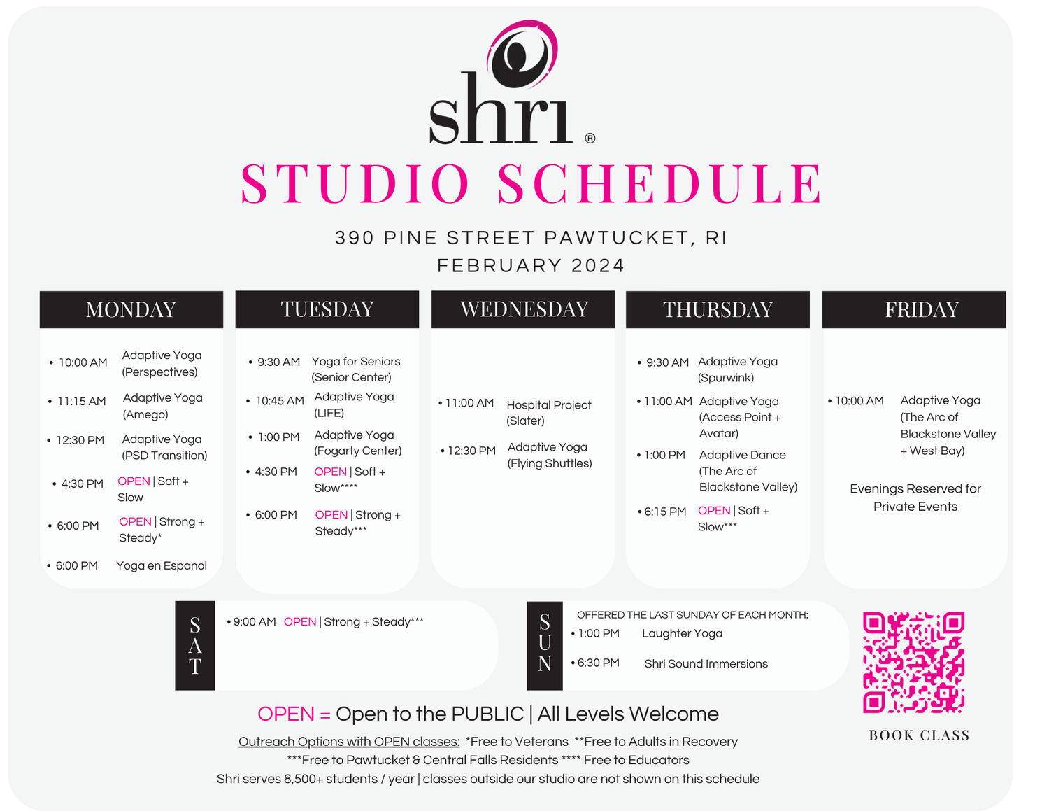 Printable Schedule — Shri Yoga