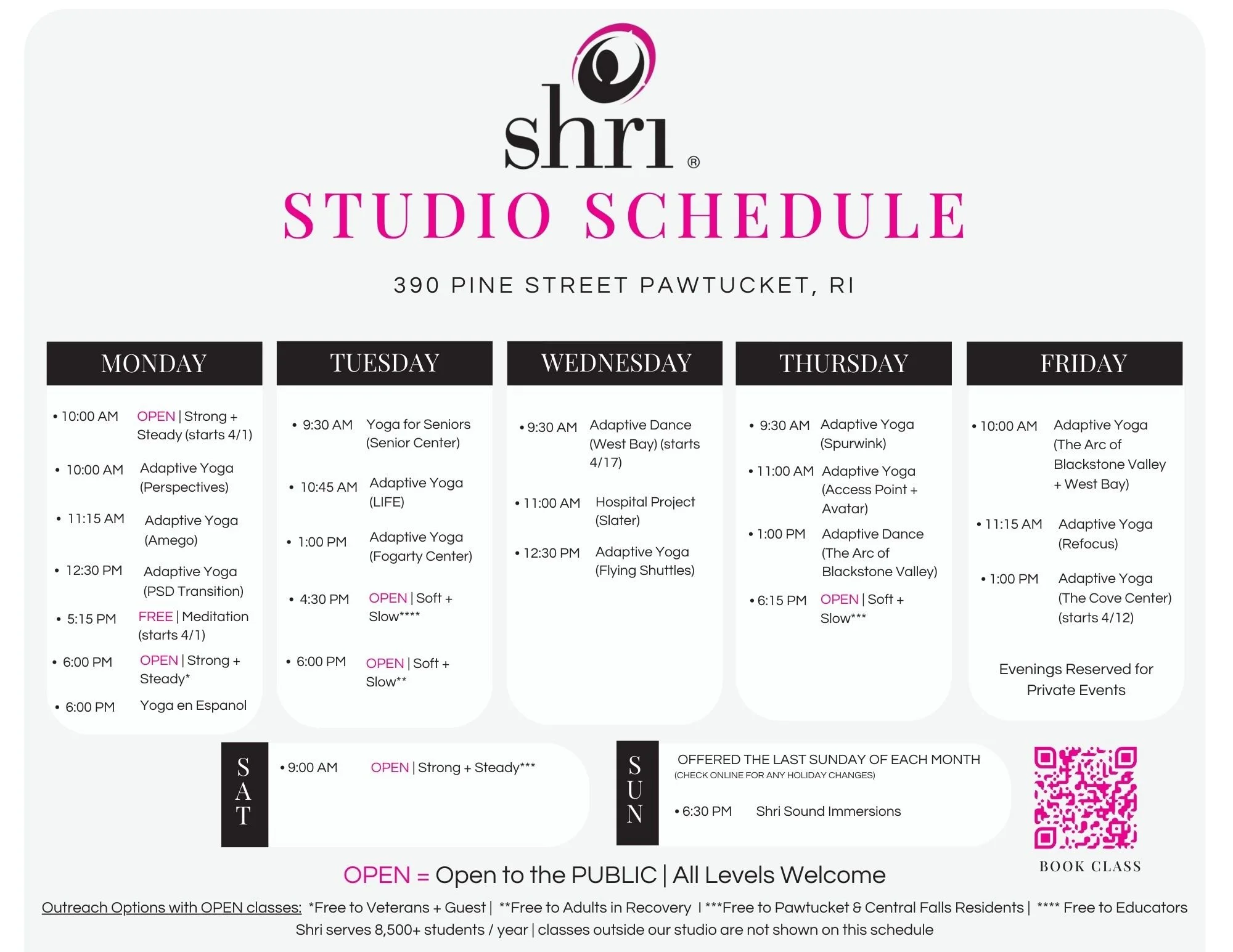 Class Schedule — Shri Yoga