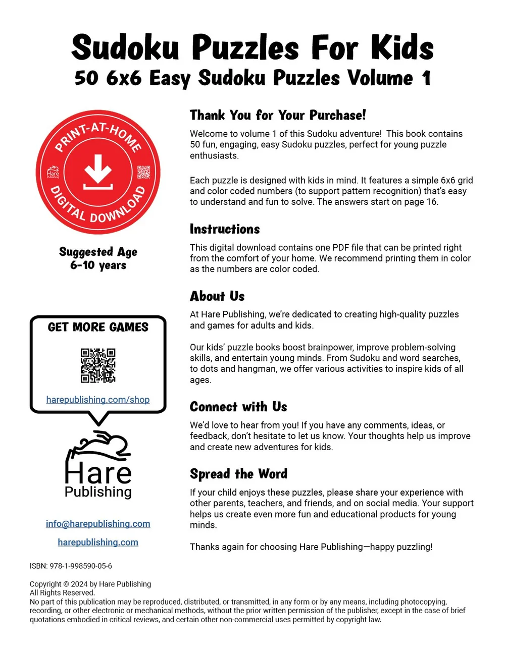 Sudoku Puzzles For Kids: 50 4x4 Easy Sudoku Puzzles Volume 4 — Hare ...