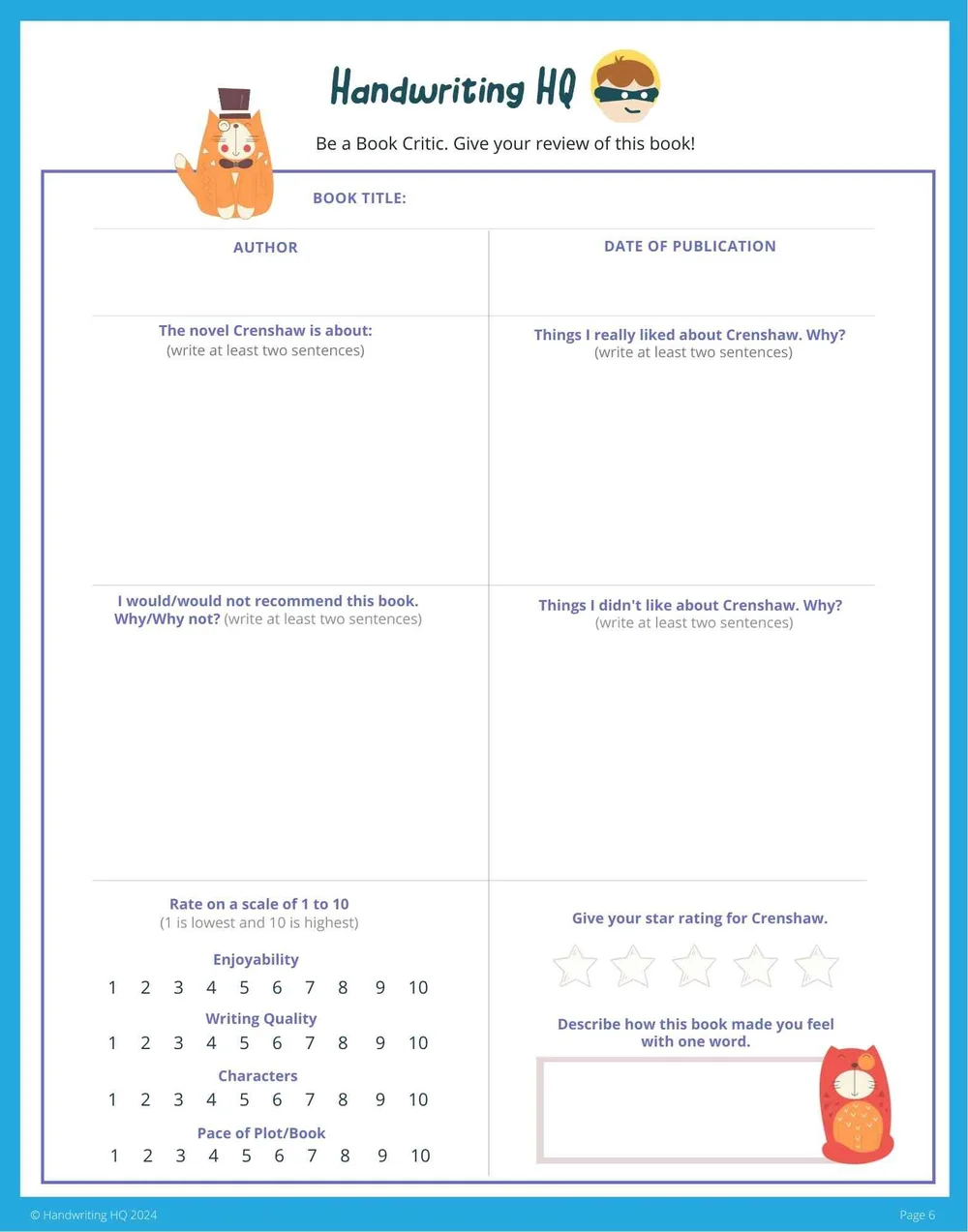 Crenshaw by Katherine Applegate: Book Summary (+PDF) — Handwriting HQ