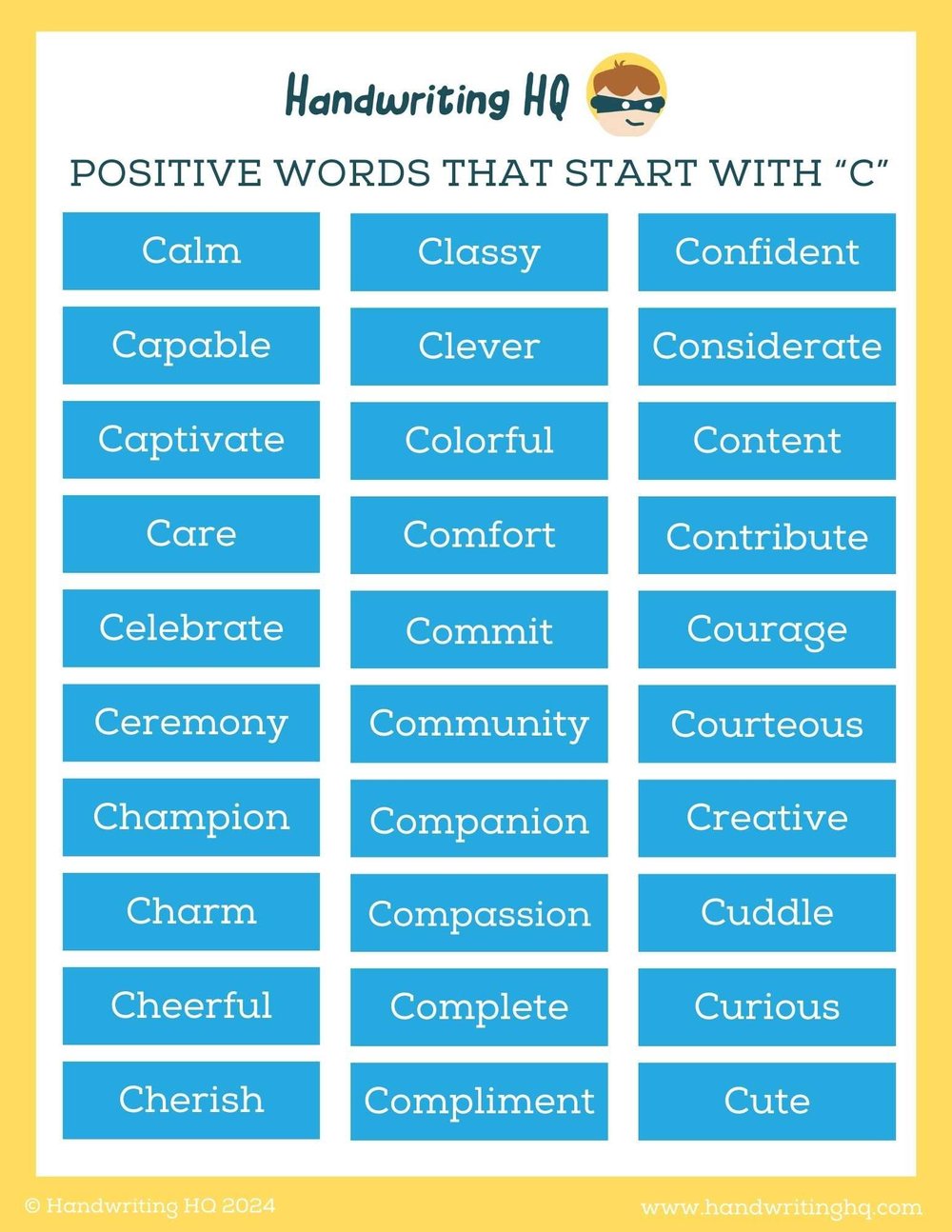 Positive Words that Start with C — Handwriting HQ