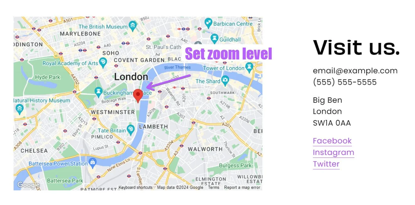 How to set the zoom level on Map Block in Squarespace