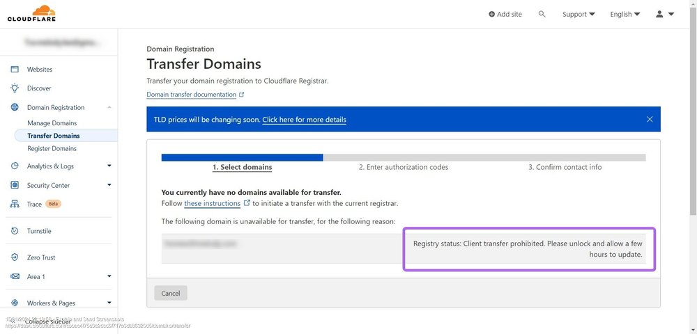 Fix it: Cloudflare Domain Transfer Error Message (2024)