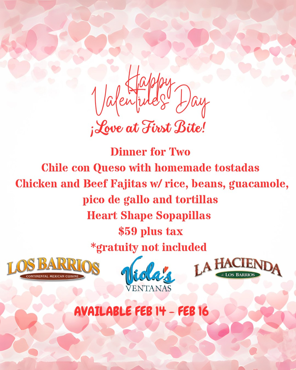 Valentine's Day 3 Course Meal — Viola's Ventanas