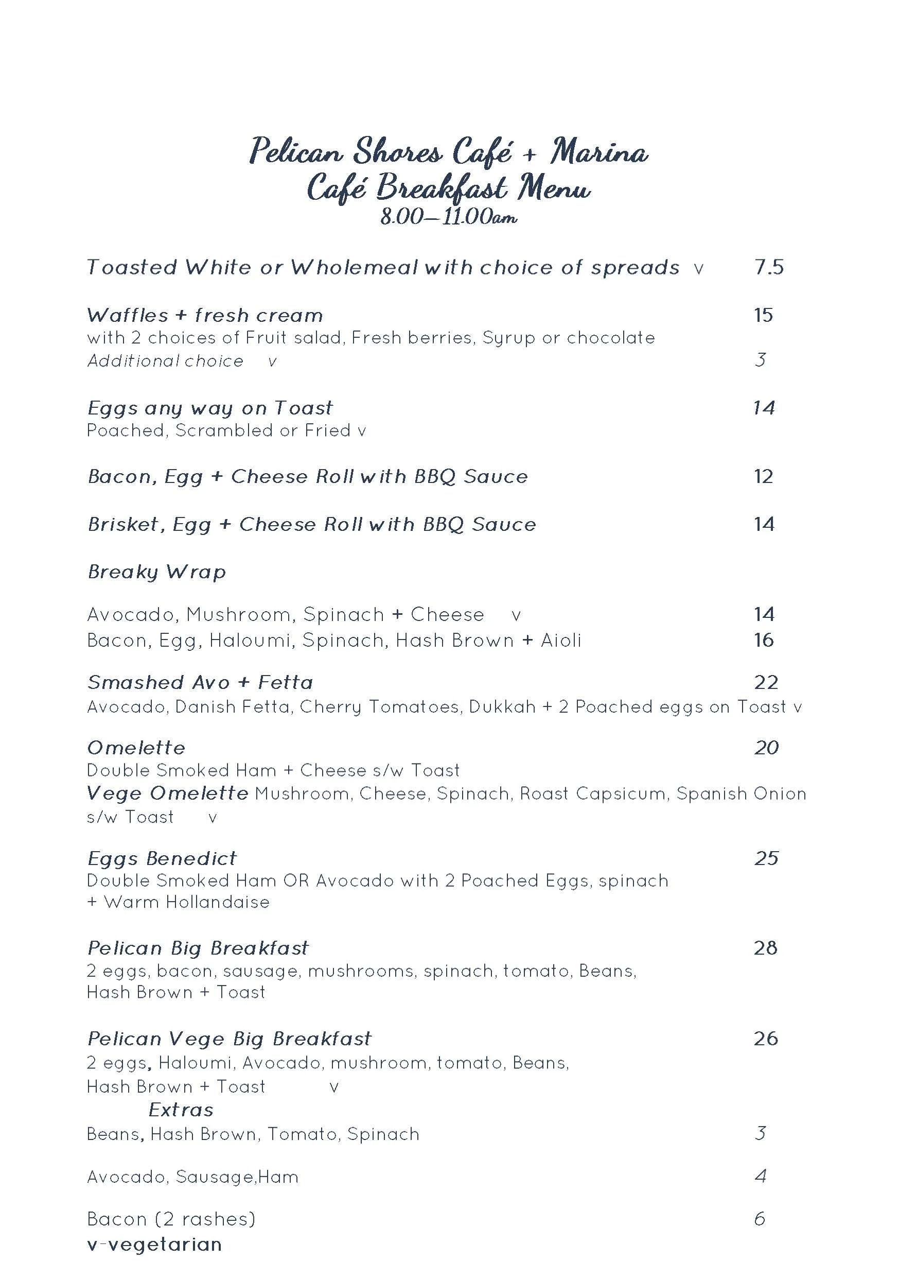 Cafe Menu — Pelican Shores