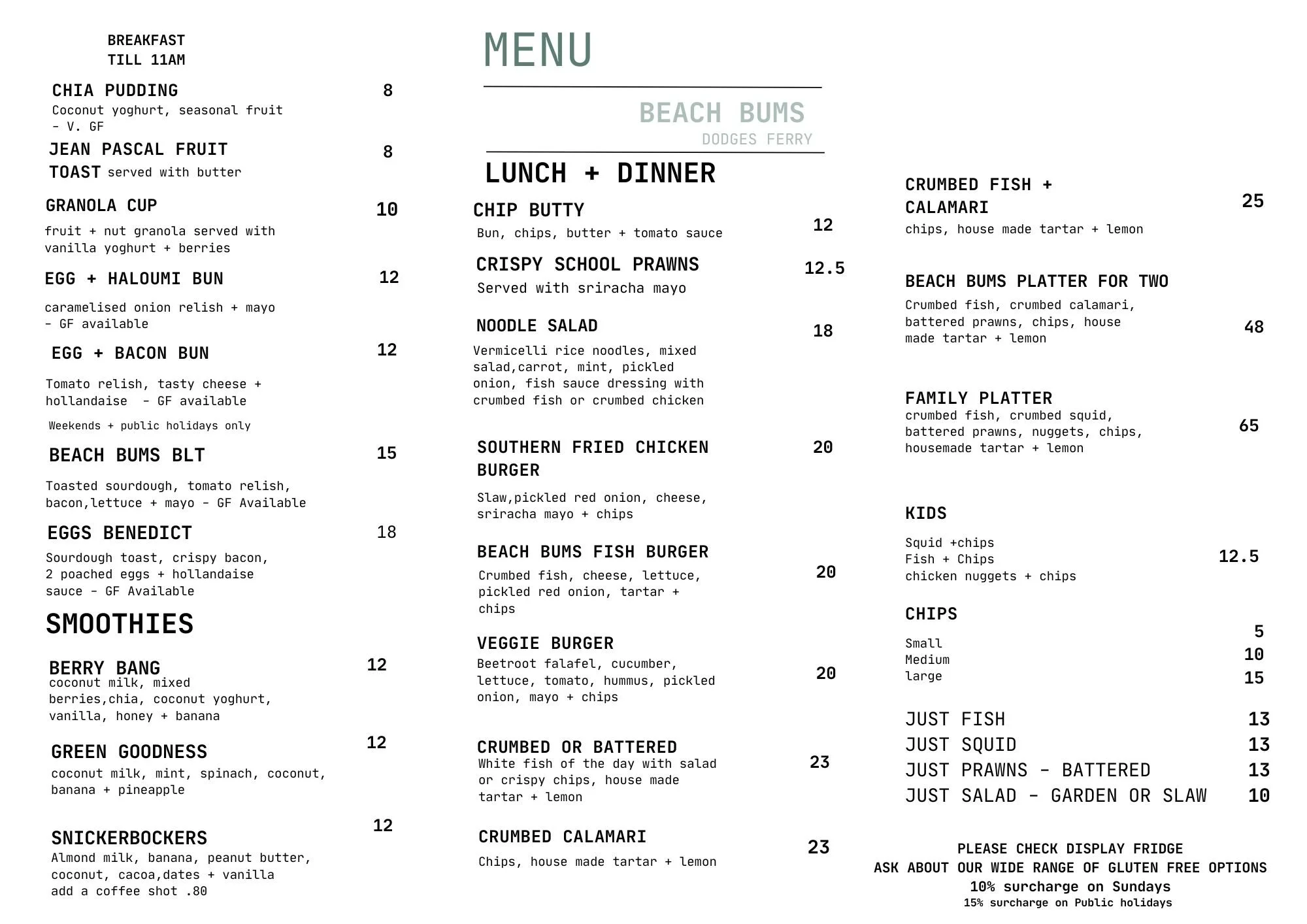 Menu — Beach Bums