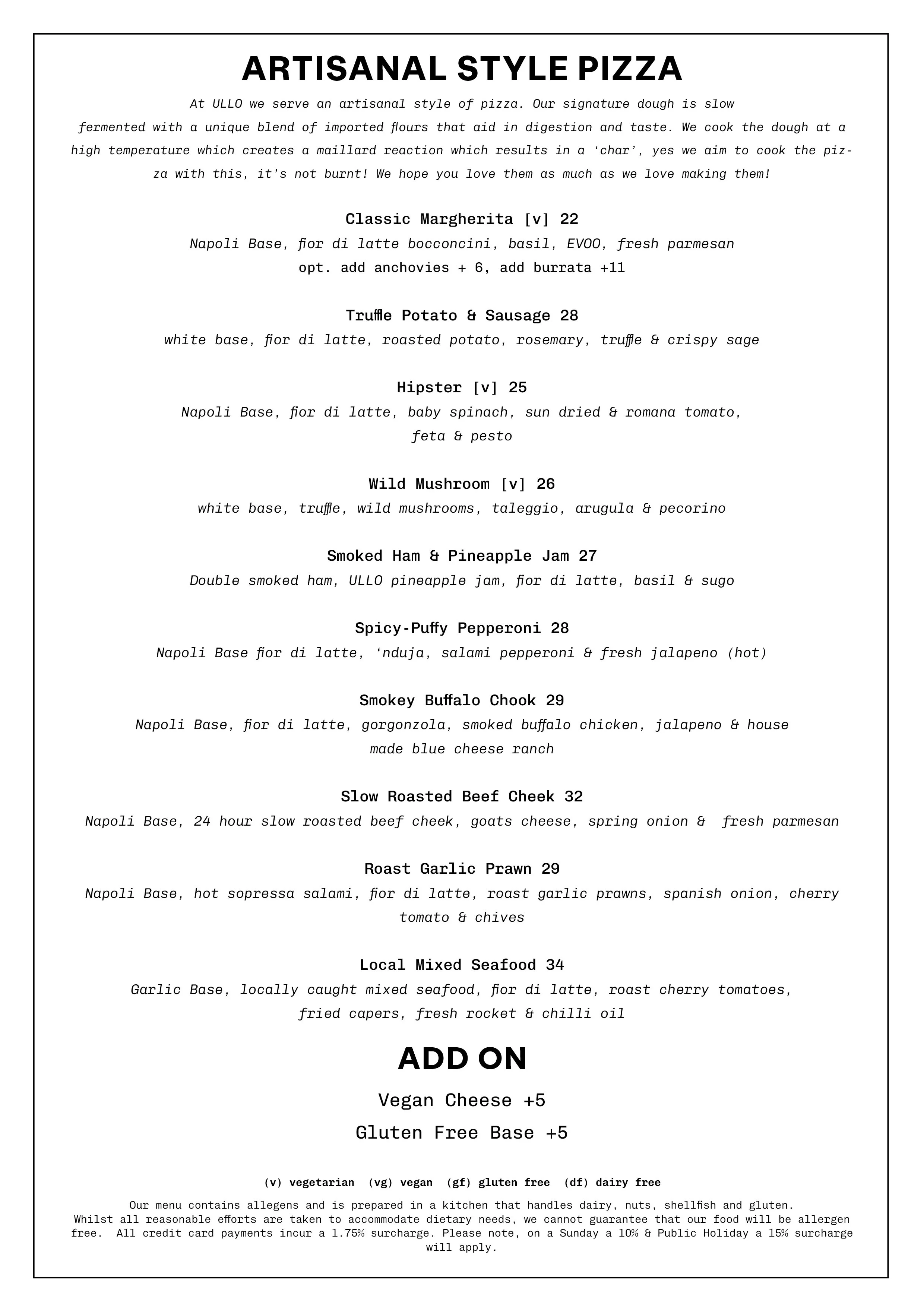 Menus — ULLO Dee Why