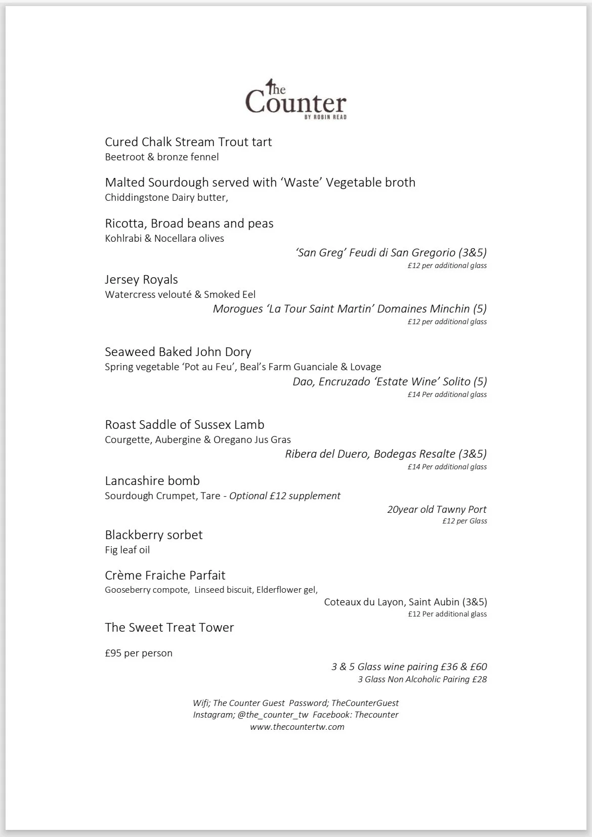 Menu — The Counter Restaurant Tunbridge Wells