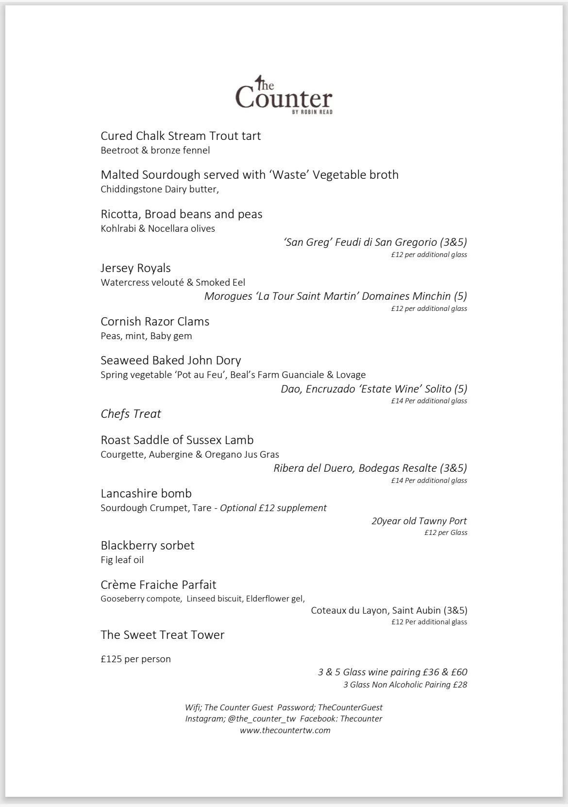 Menu — The Counter Restaurant Tunbridge Wells