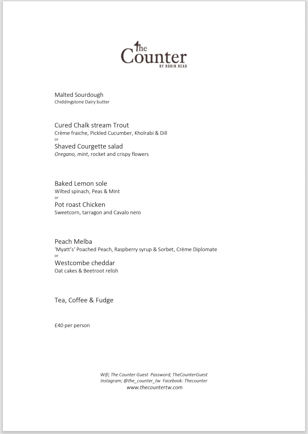 Menu — The Counter Restaurant Tunbridge Wells