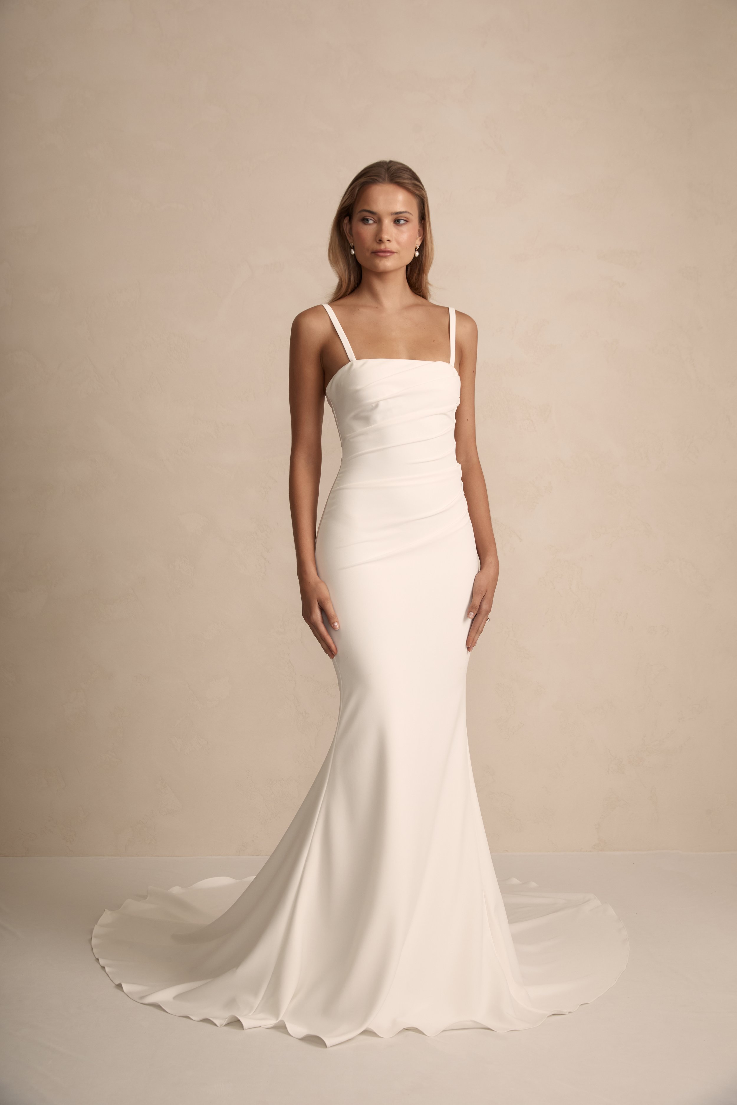 Sawyer Pleated Crepe Wedding Dress By Made With Love Bridal — Lauren ...