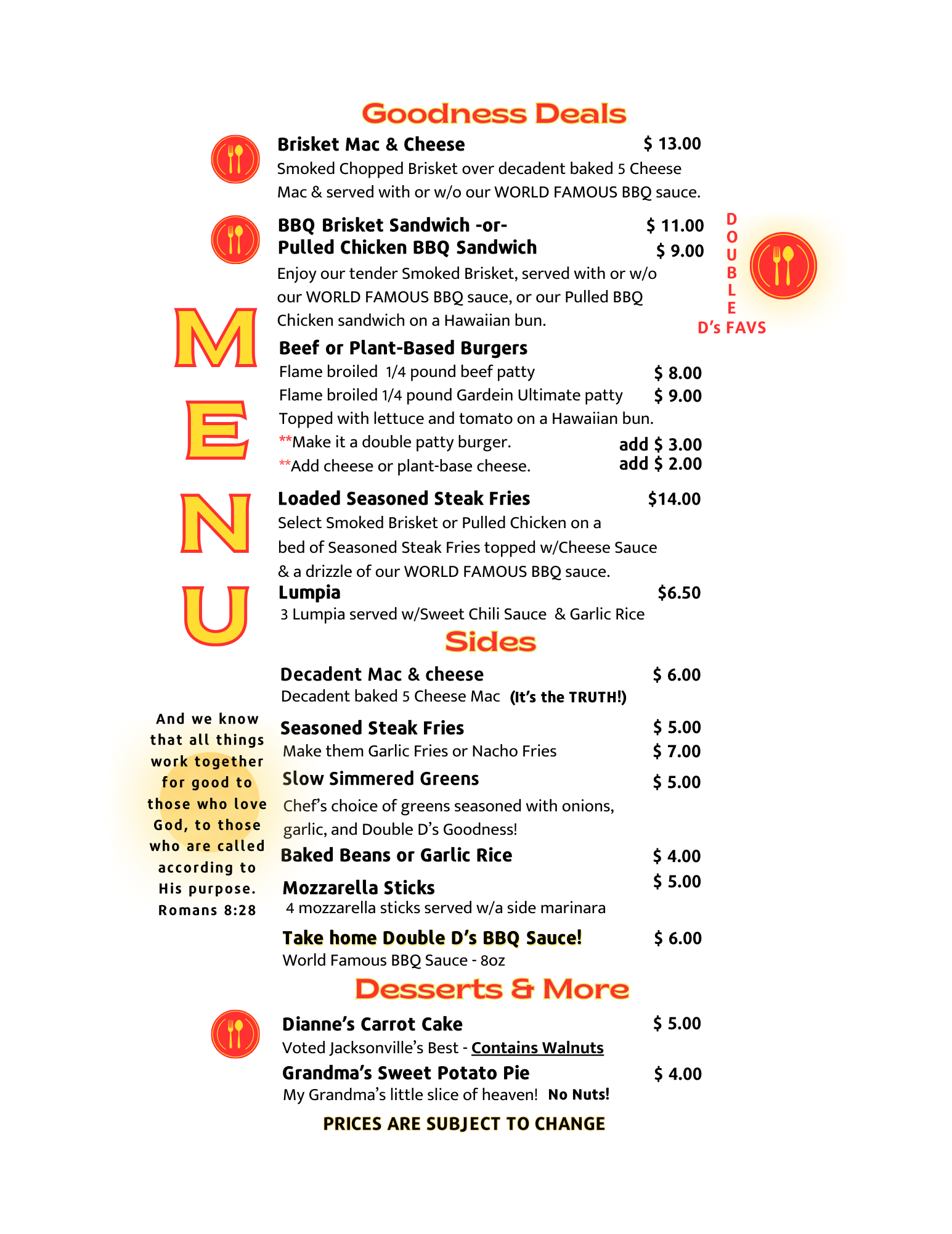 Menu 1 — Double D's Wings, Dogs & Goodness