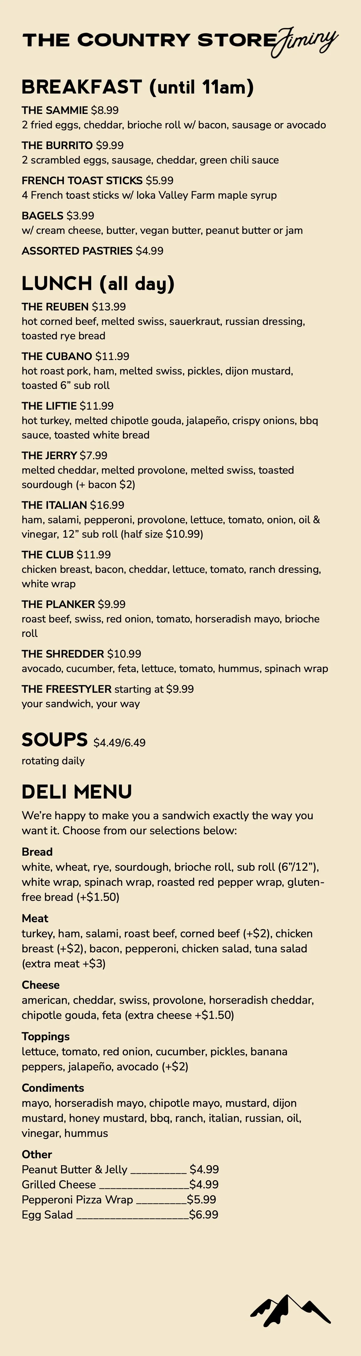 Menu — Country Store Jiminy