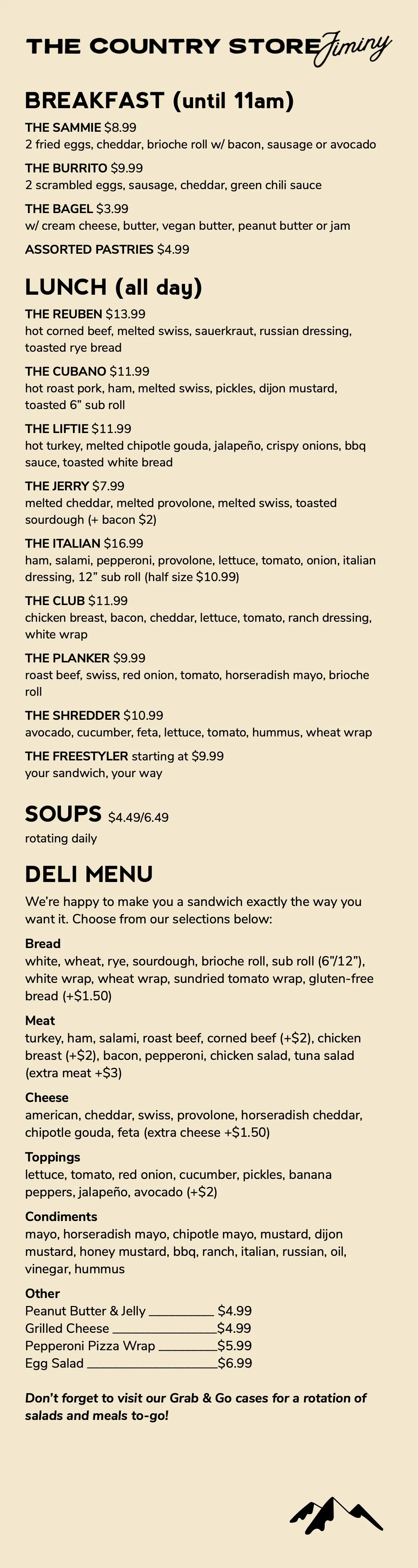 Menu — Country Store Jiminy