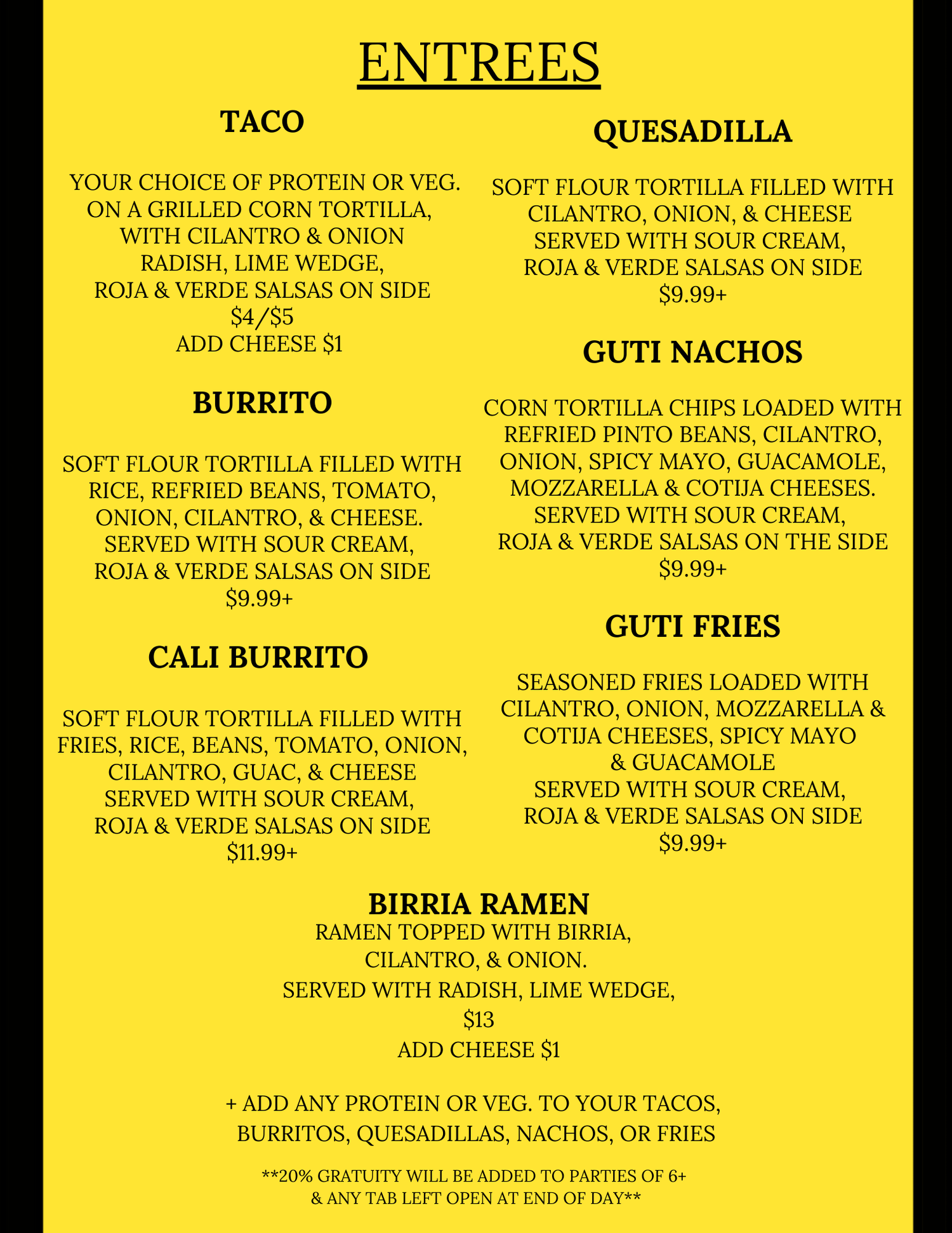Menu — Olla Taqueria Gutierrez