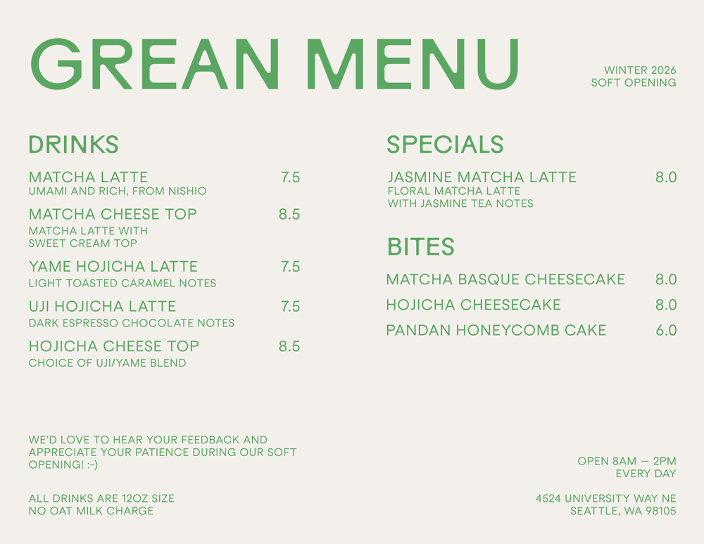 Grean Matcha - Seattle Matcha Cafe