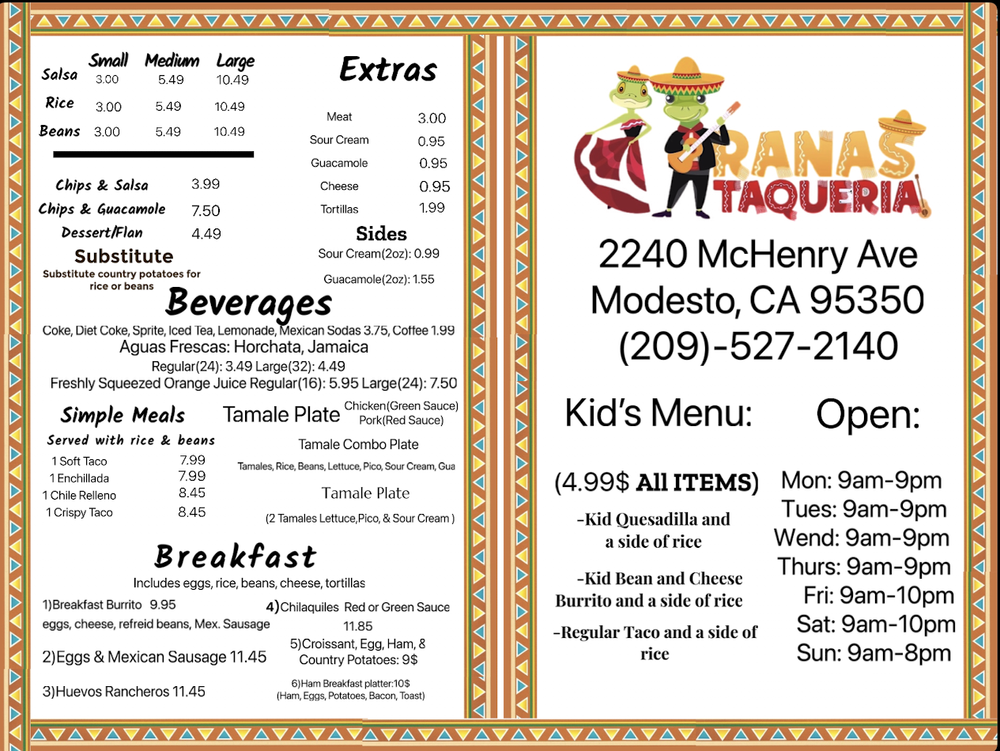 Menu — Ranas Taqueria