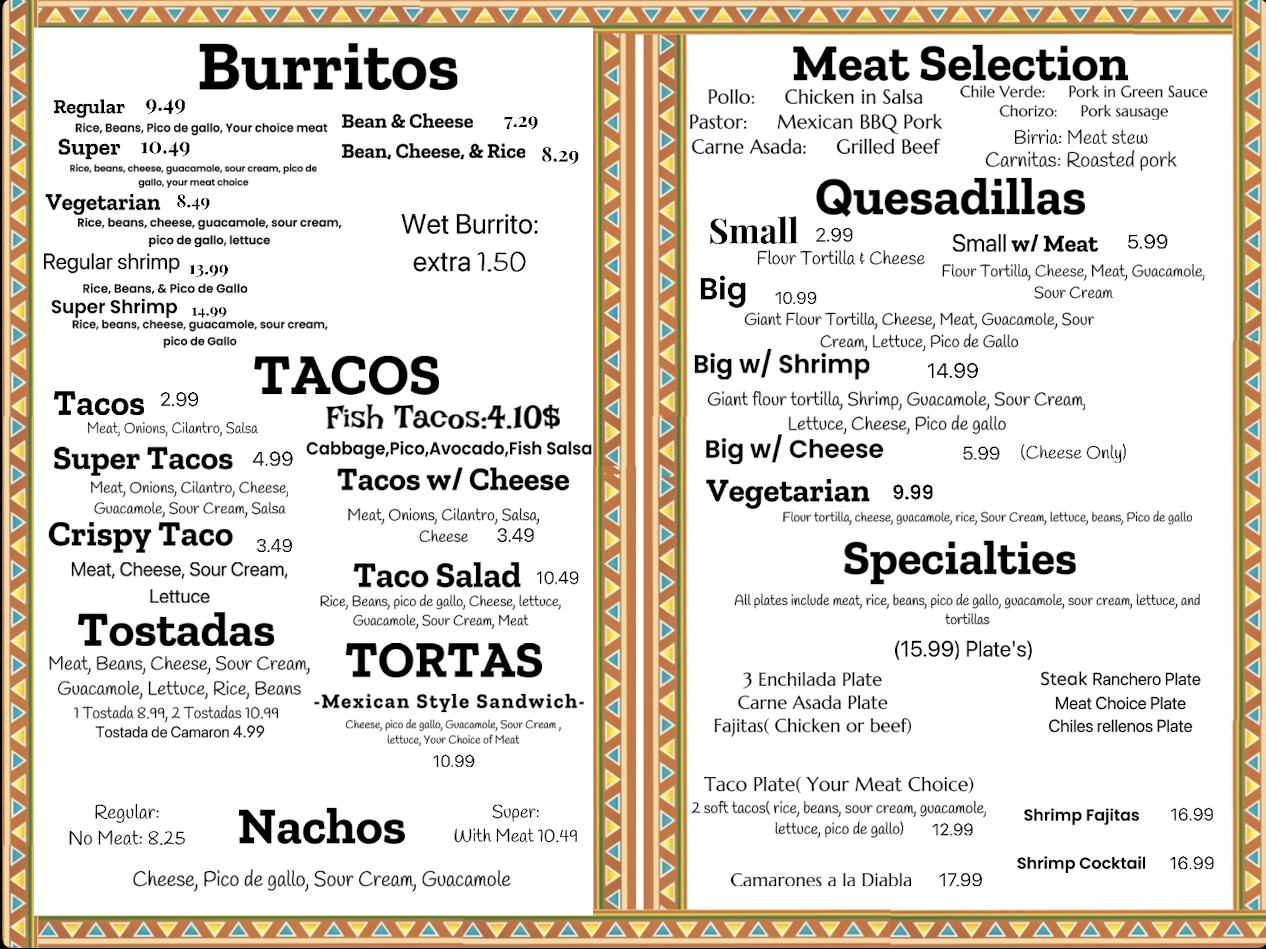 Menu — Ranas Taqueria