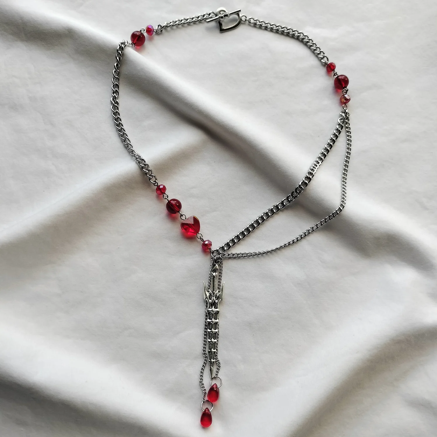 Teal and Red Sword Necklace — Moss Pixie