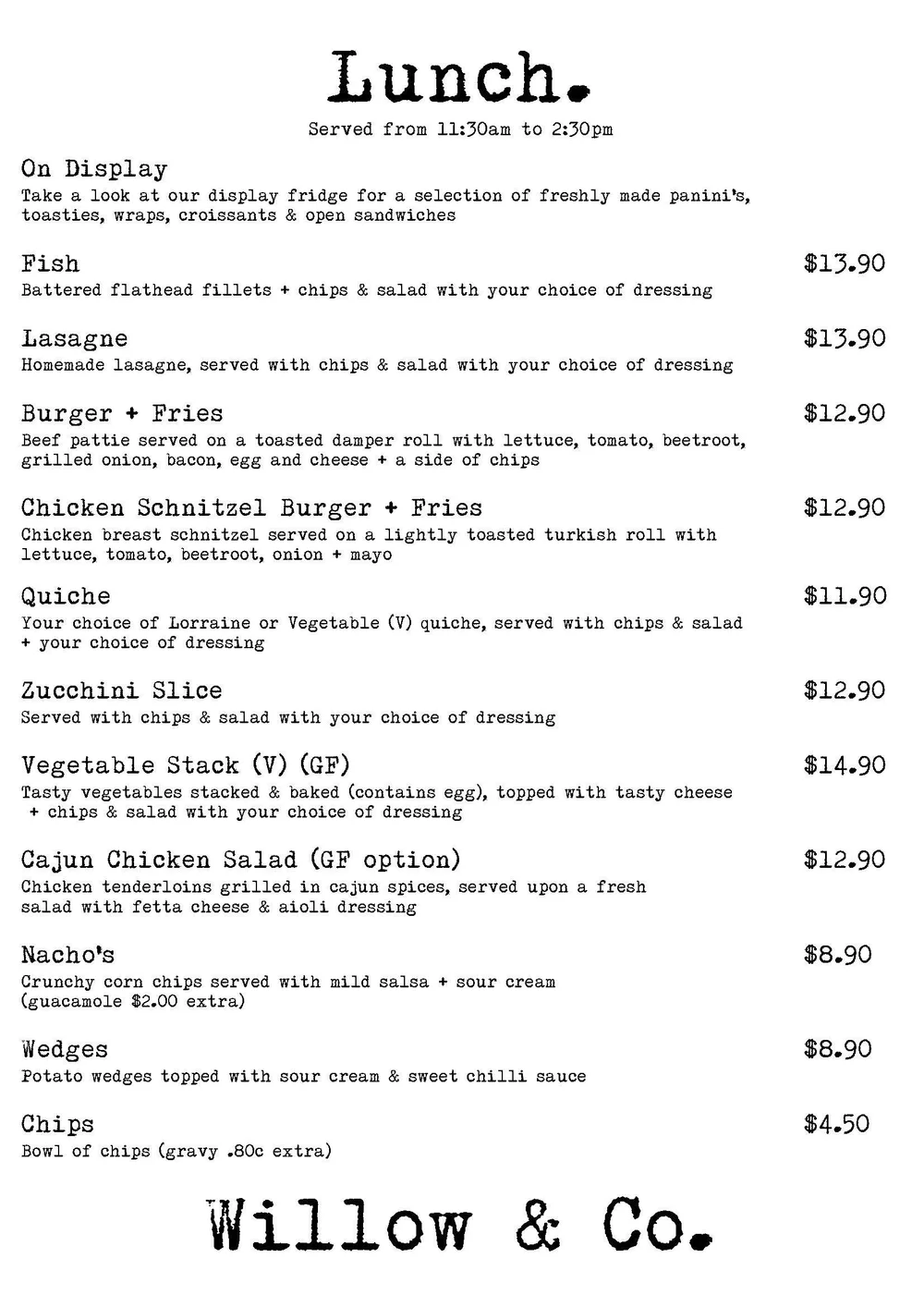 Menu — Willow & Co.