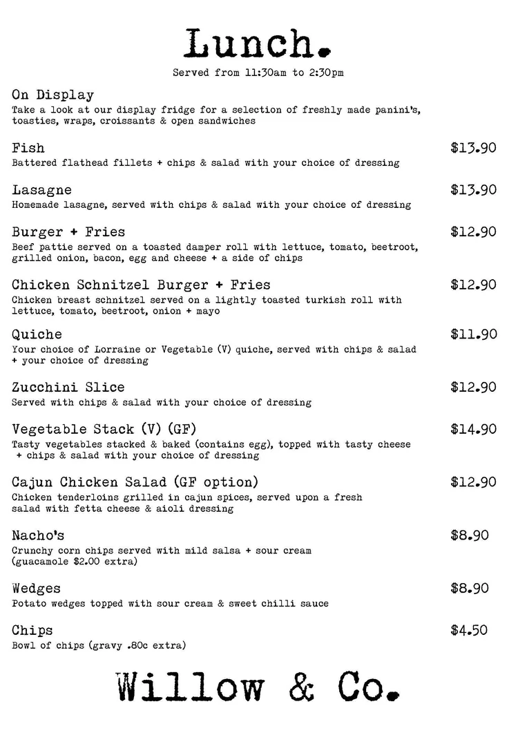 Menu — Willow & Co.