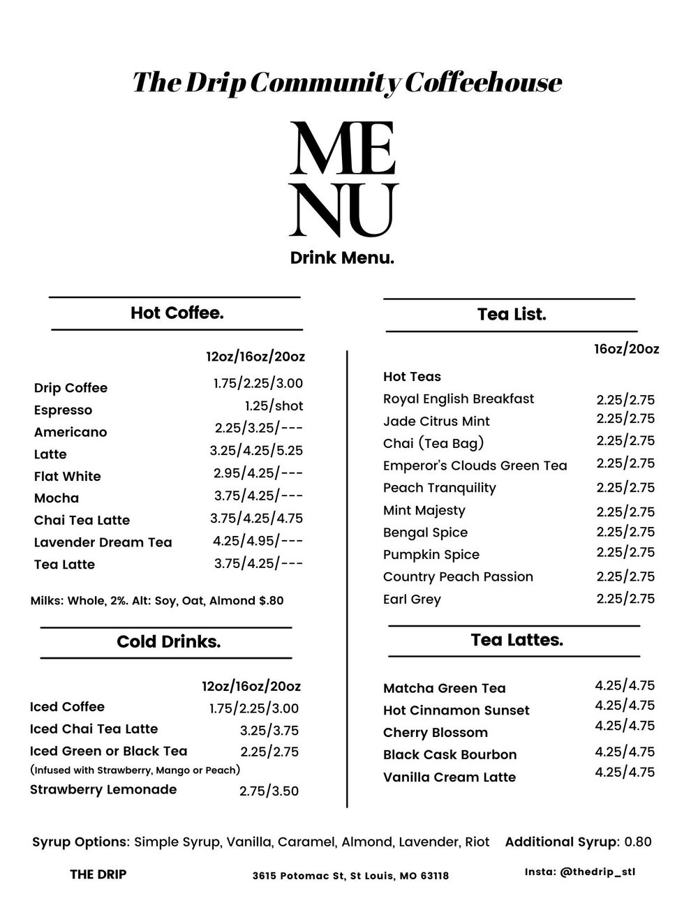 Drink — The Drip Community Coffehouse