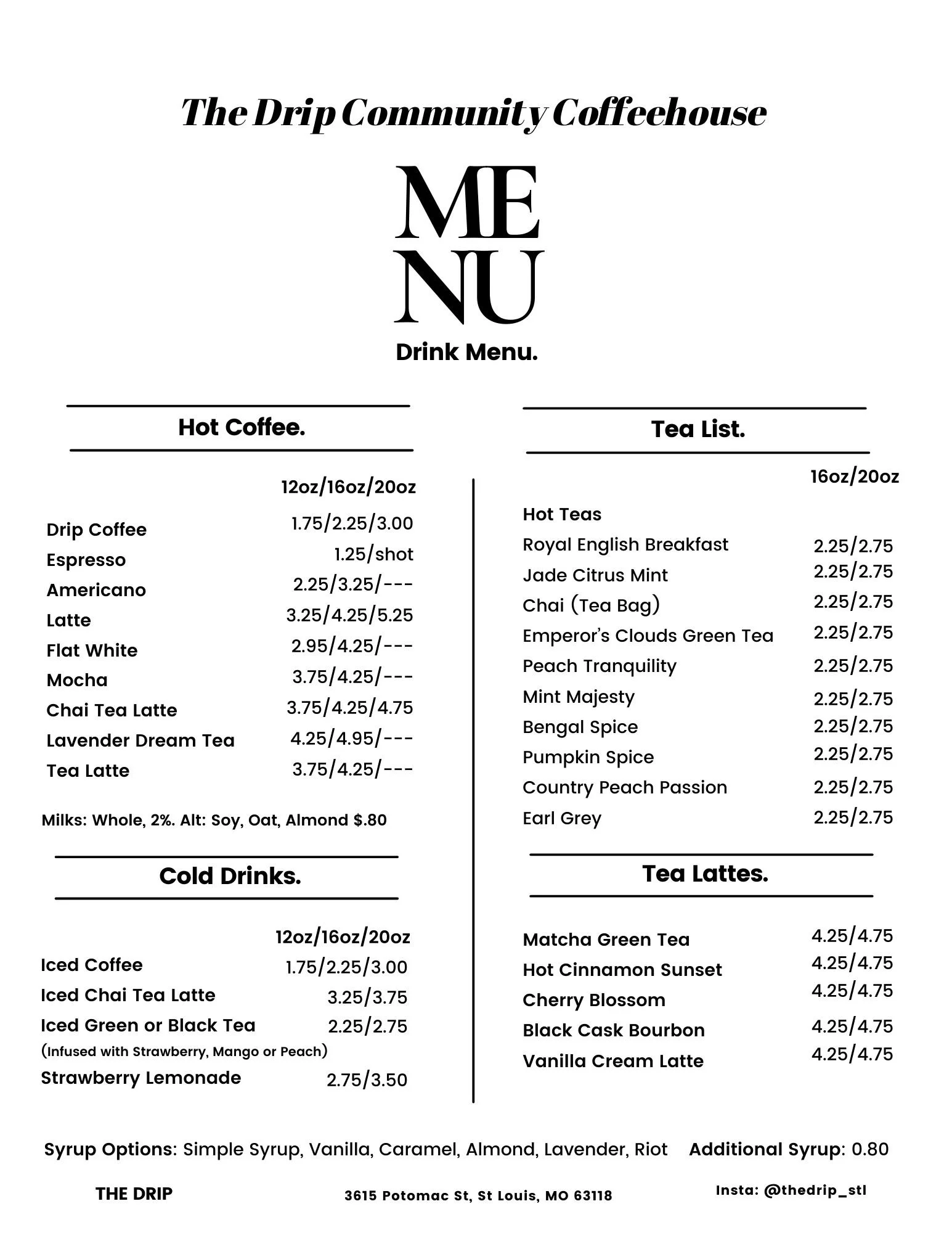 Drink — The Drip Community Coffehouse