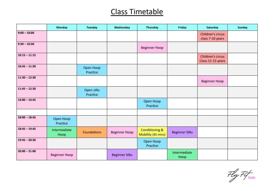 Timetable — Fly Fit Studio