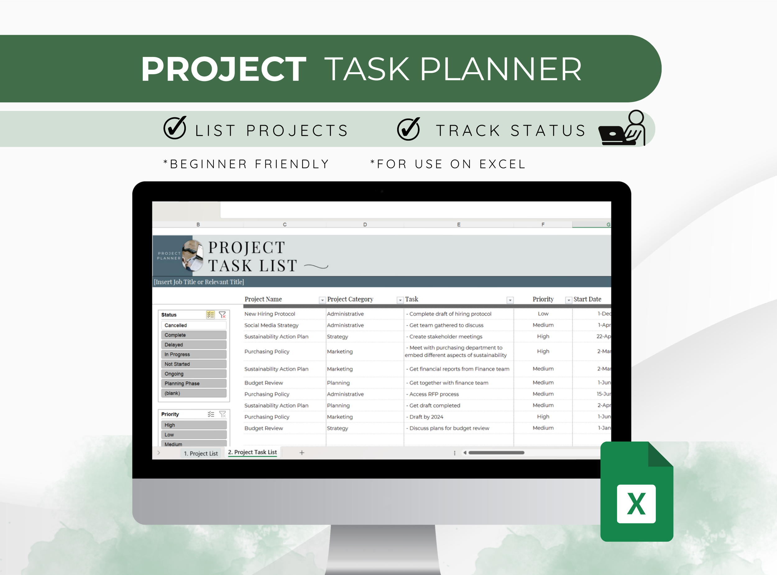 Excel Project Task Planner — Imperfect Organization