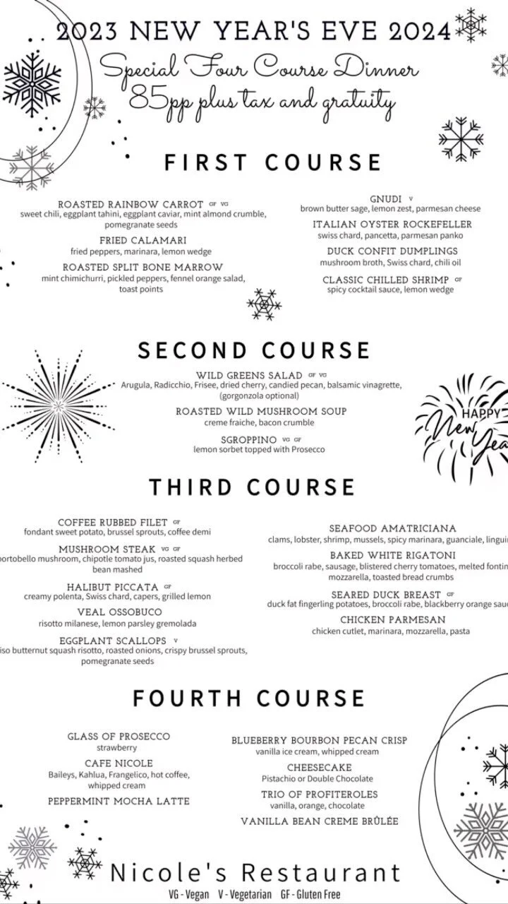 Dinner Menu — Nicole's Restaurant