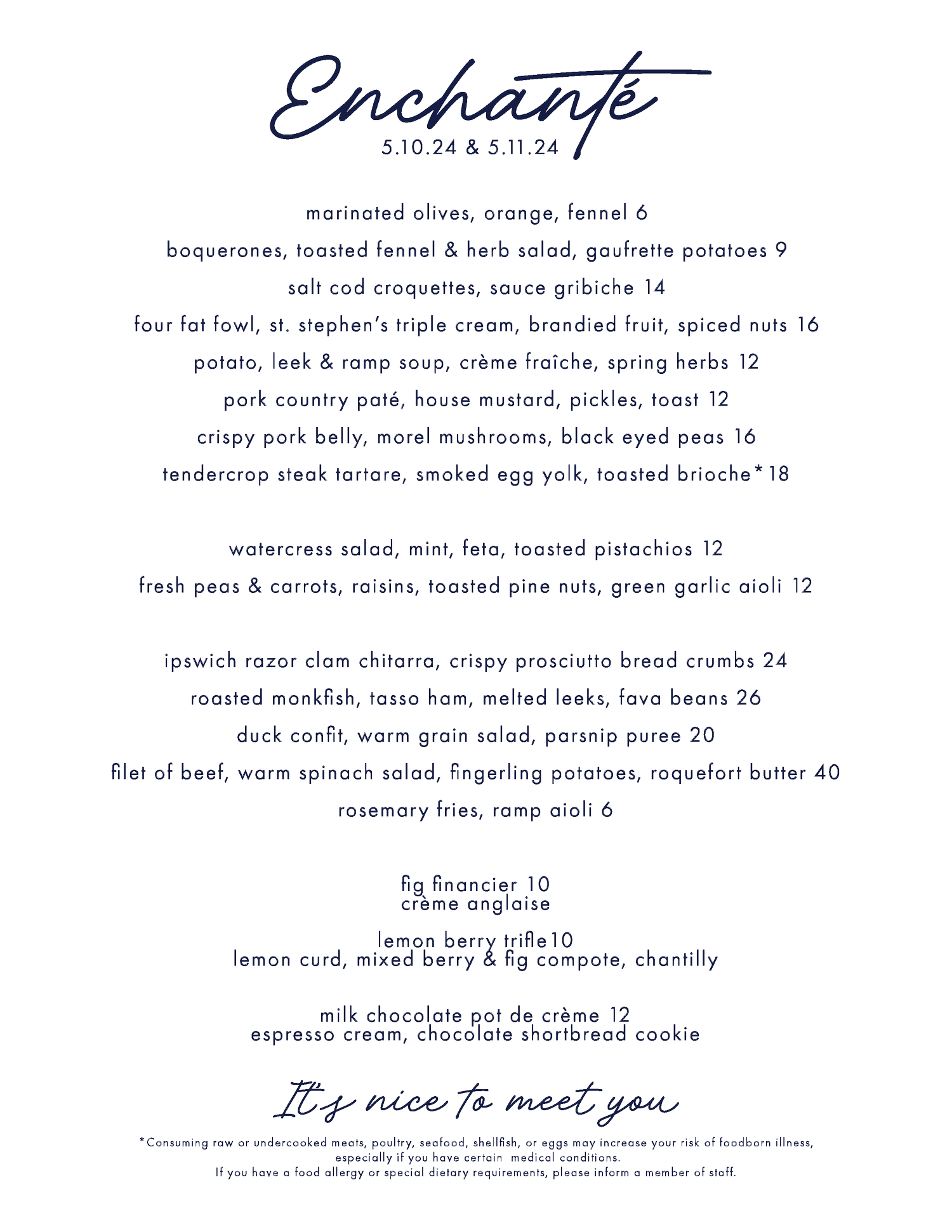 menu — Enchanté