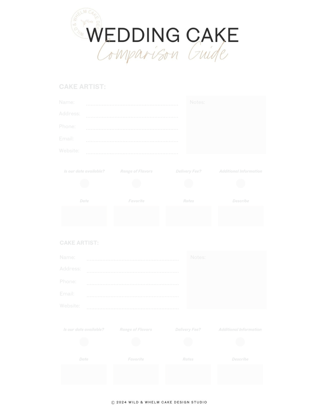 FREE Printable Wedding Cake Planner | Wild & Whelm Cake Design Studio ...