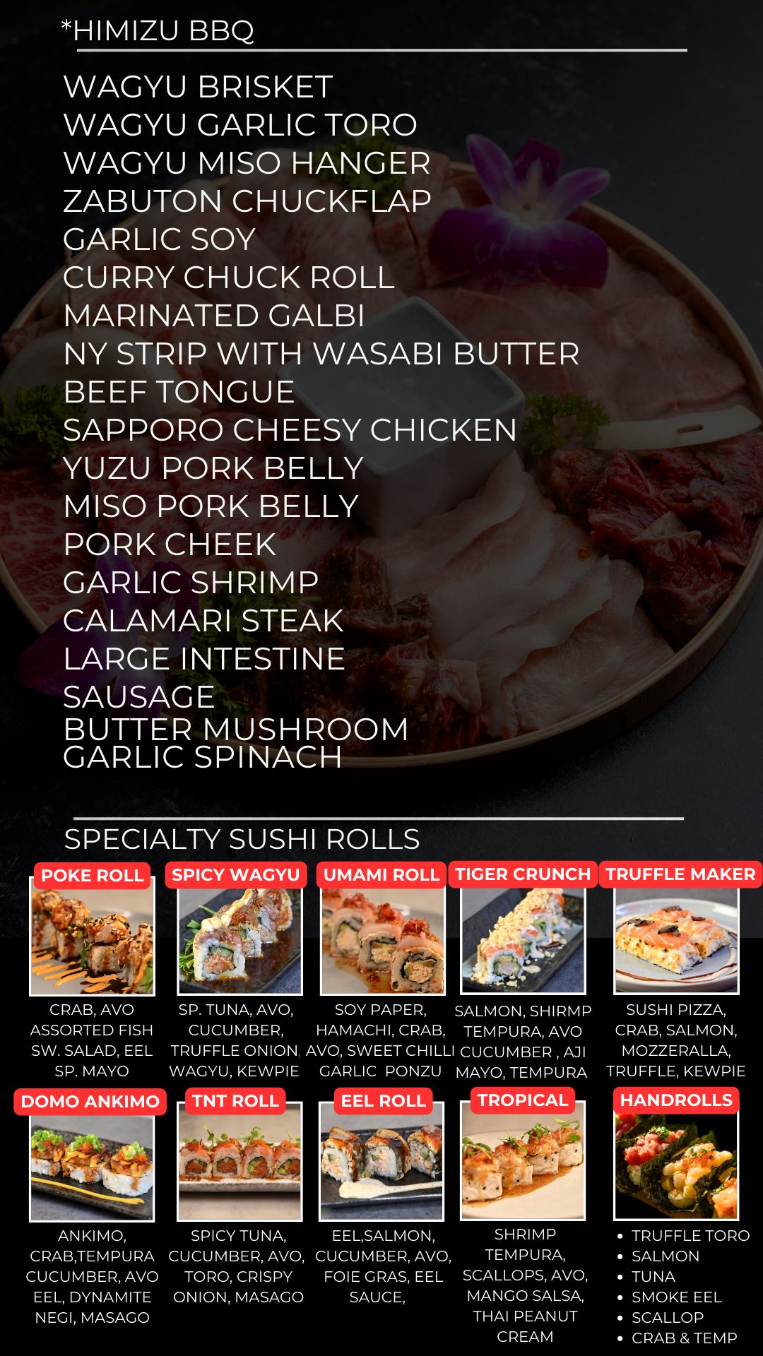 Menu — Himizu Modern Japanese Fusion