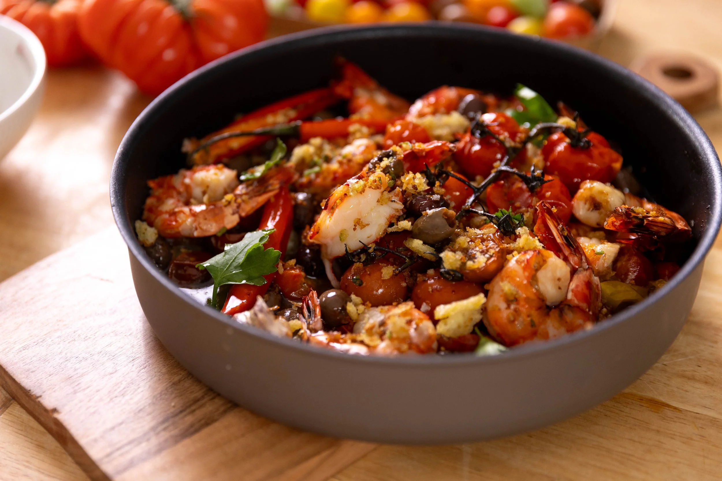 Tiger Prawns Tray Bake with Olives, Tomatoes & Breadcrumbs — Silvia's ...