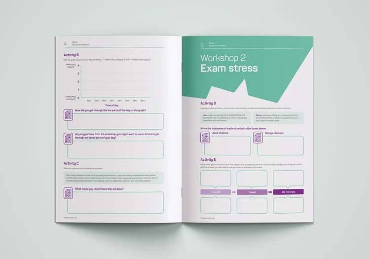 Workbook design for MHUK — Sarah Fisher graphic design portfolio