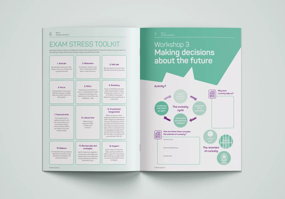 Workbook design for MHUK — Sarah Fisher graphic design portfolio