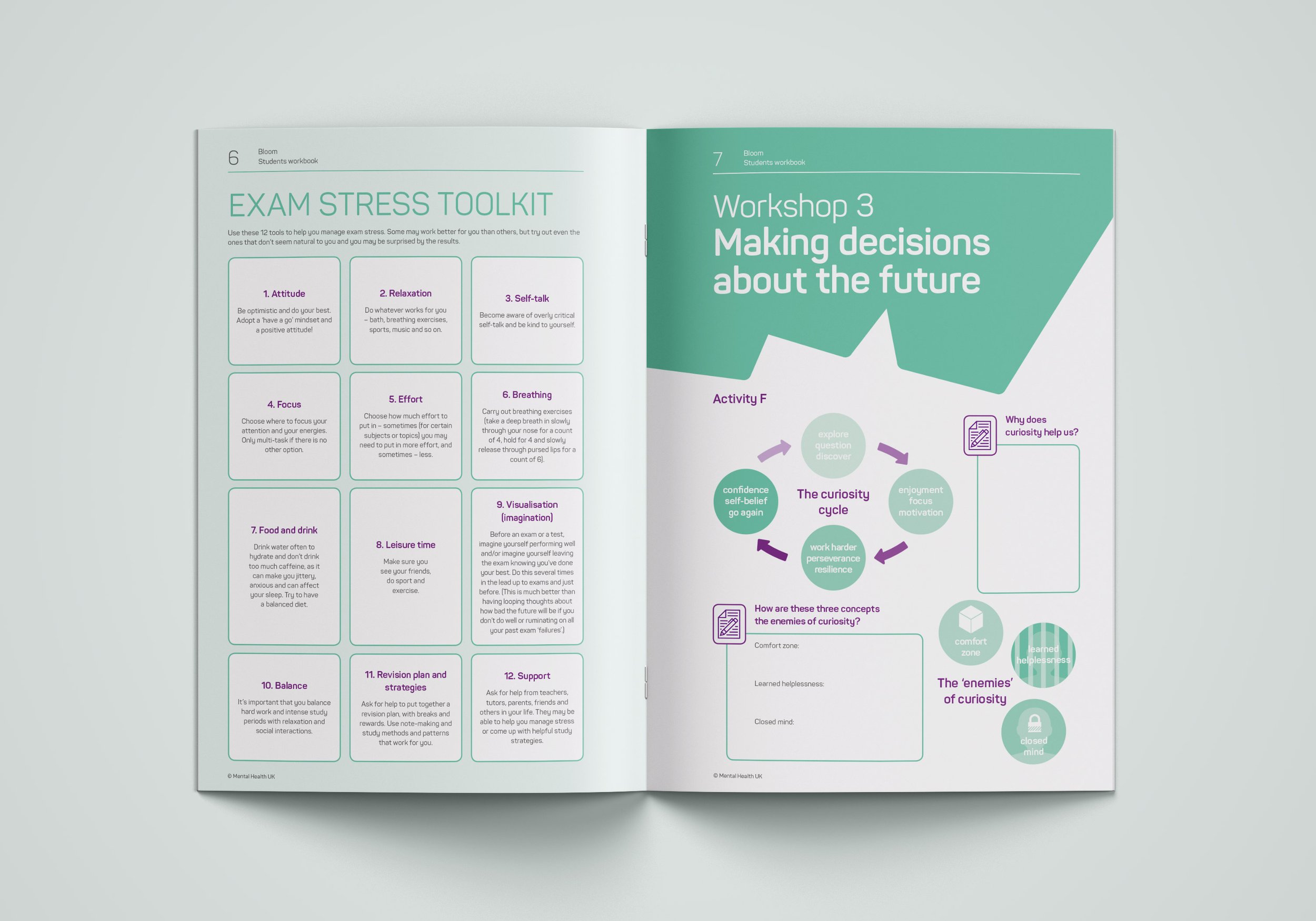 Workbook design for MHUK — Sarah Fisher graphic design portfolio